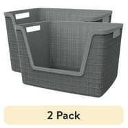 Curver Jute Basket Medium, Resin Plastic Storage Bin, Cool Grey, 4 Pack ...