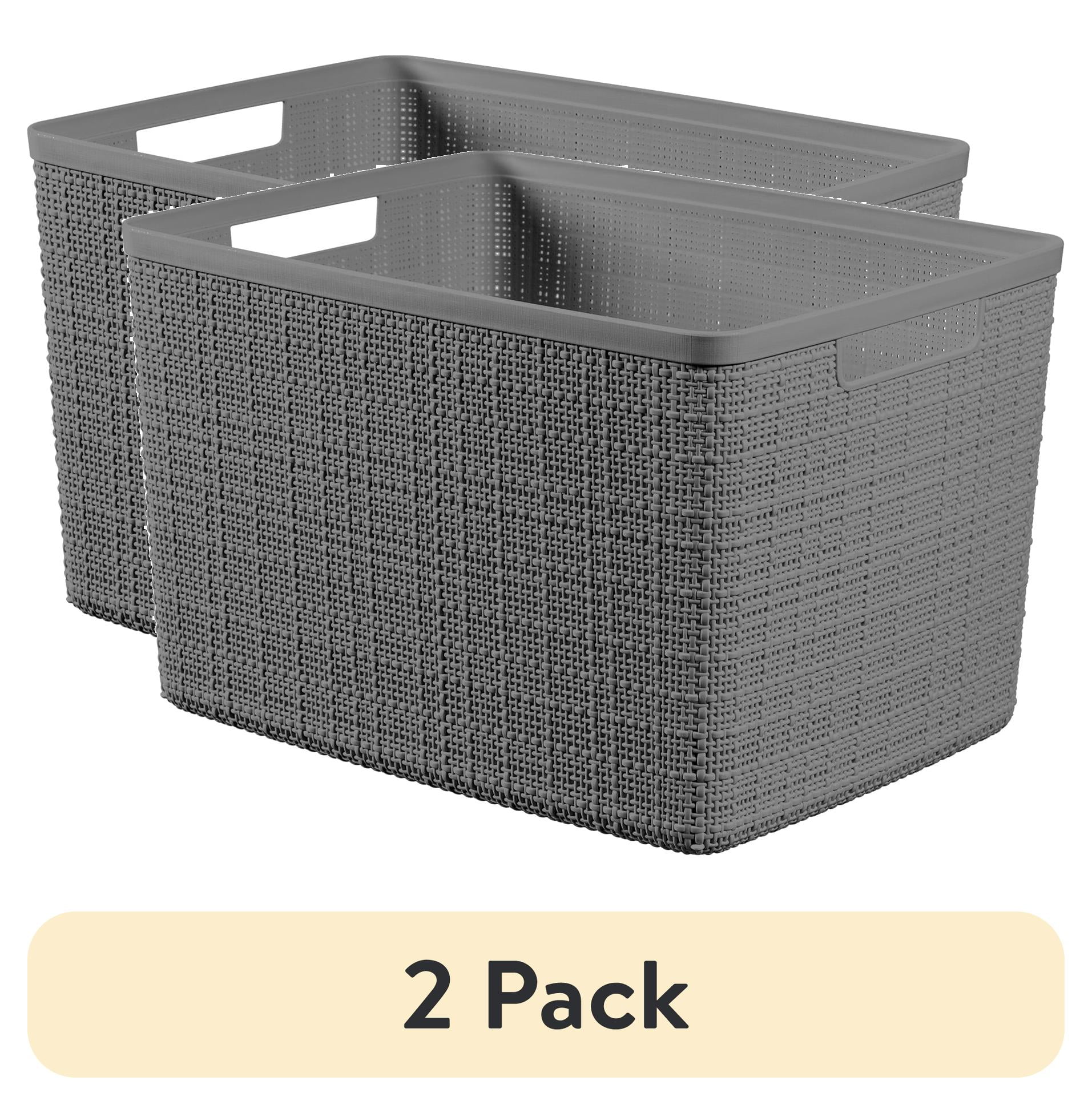 (2 pack) Curver Jute Large Grey Plastic Storage Basket - Walmart.com