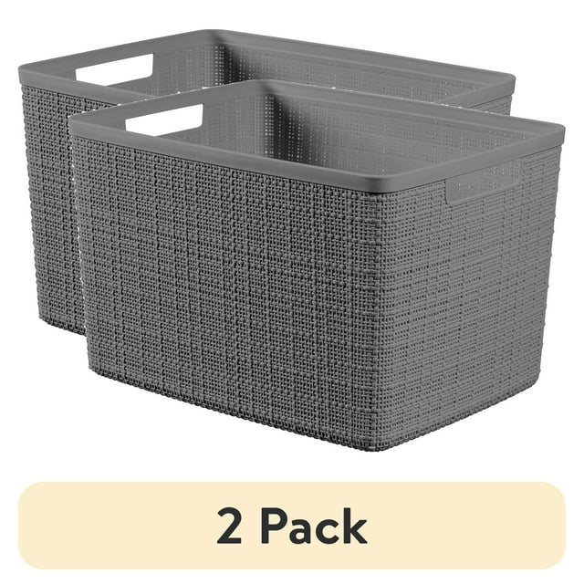 (2 pack) Curver Jute Large Grey Plastic Storage Basket - Walmart.com