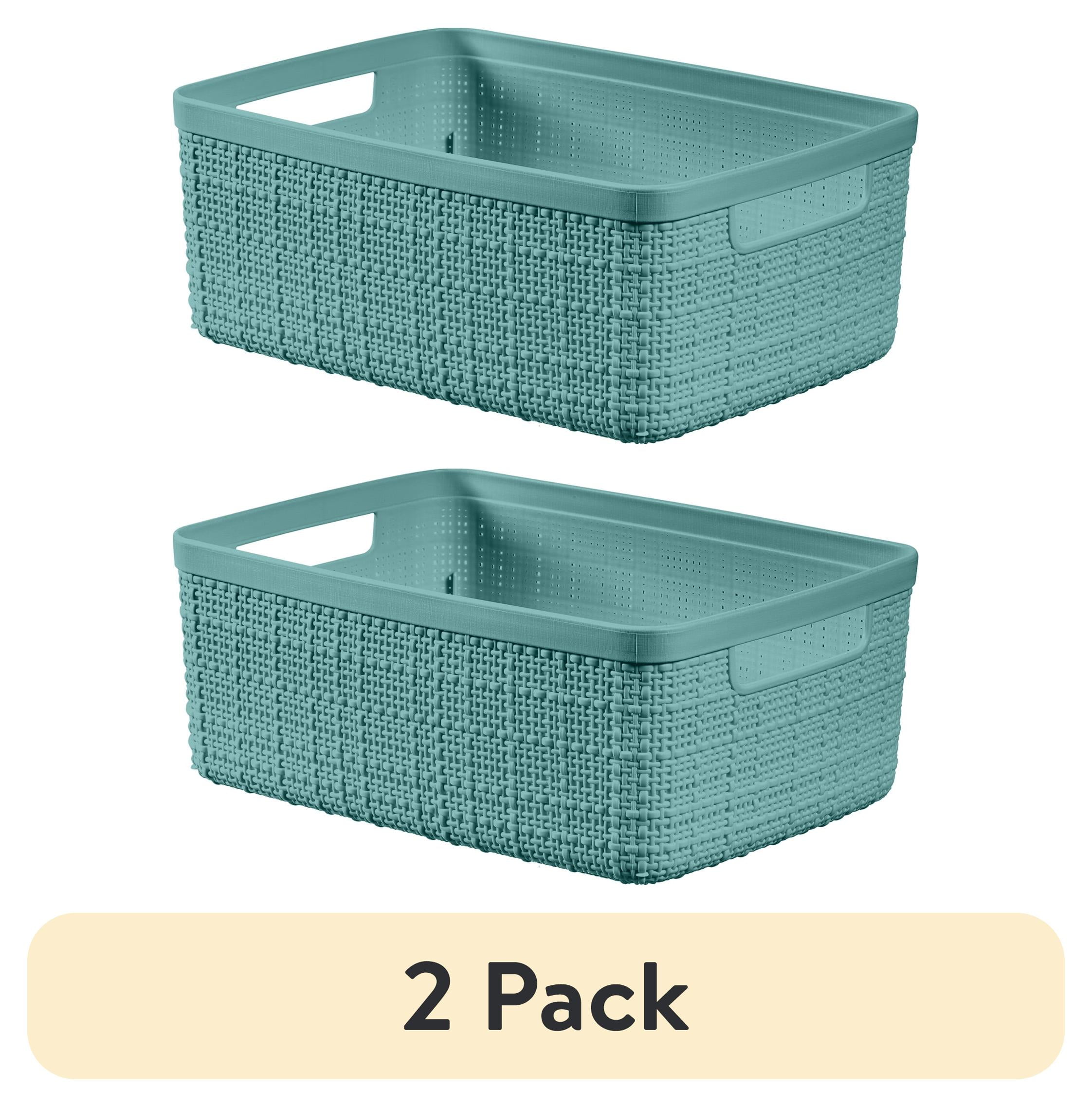 (2 pack) Curver Jute Small Basket, Resin Plastic Storage Bin, Aqua ...