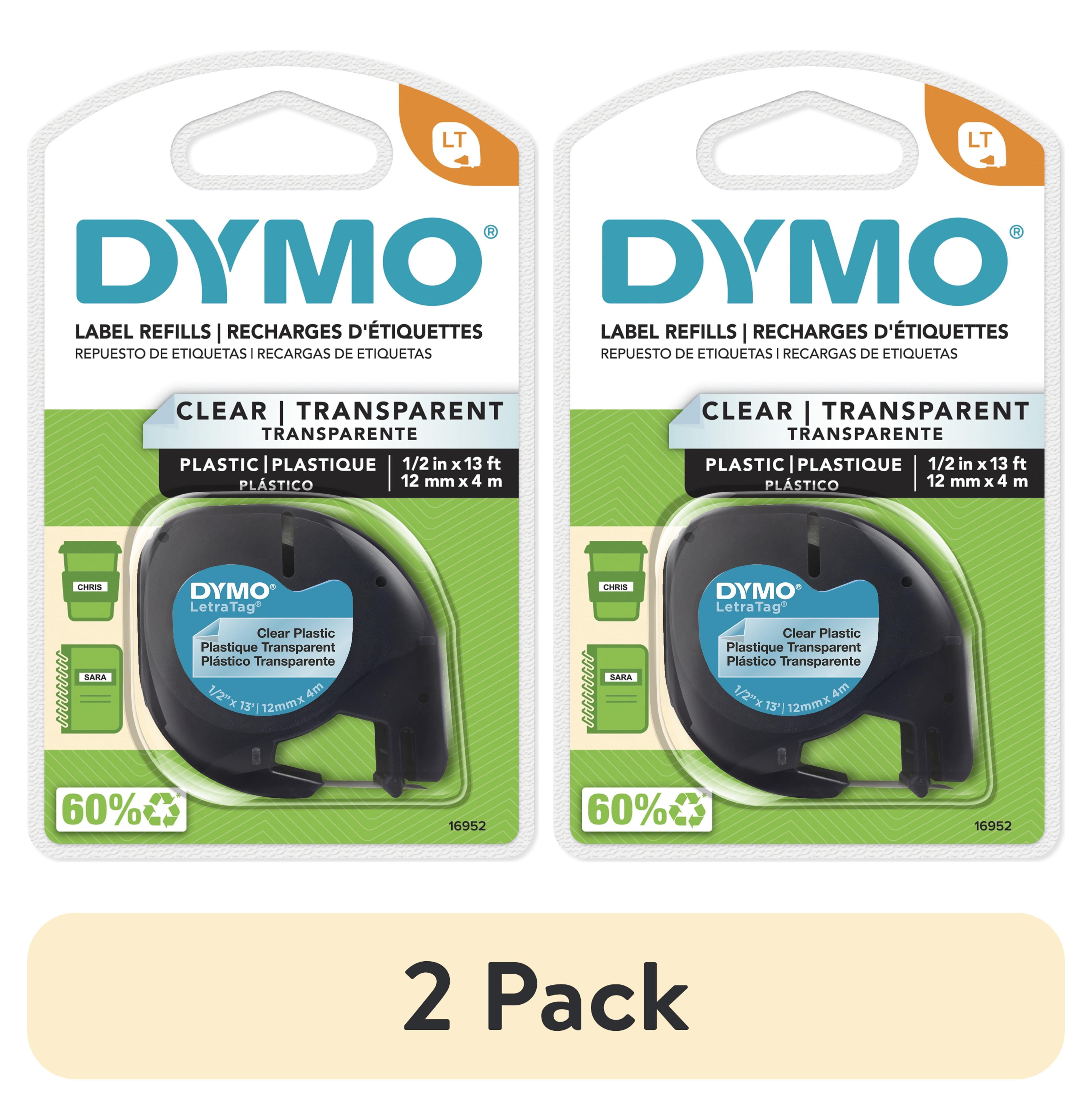 (2 pack) DYMO Labeling Tape for LetraTag Label Makers, Black Print on ...