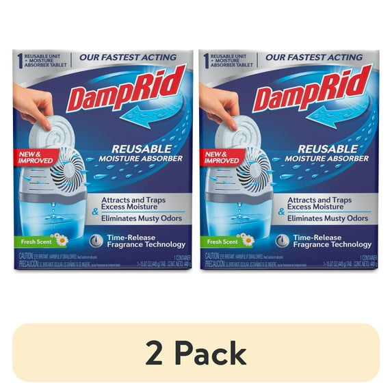 (2 pack) DampRid Reusable Moisture Absorber with Drop-In Tablet, Fresh ...