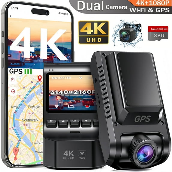 (2 pack) Dash Cam, Artsic 4K Dash Cam Front and Rear with Wi-Fi & GPS ...