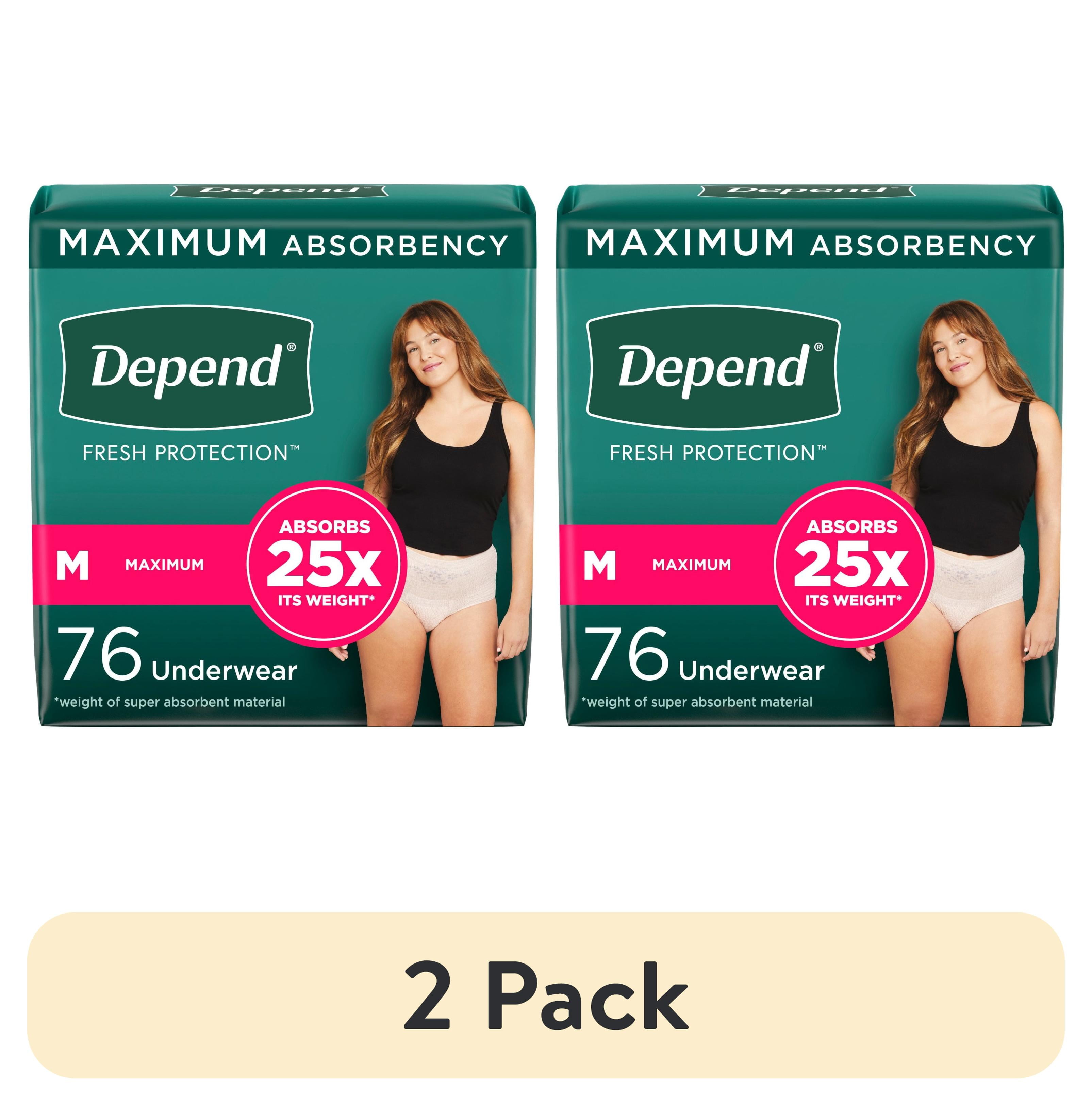 (2 pack) Depend Fresh Protection Incontinence Underwear for Women, Adult Diapers, M, 76 Count ...