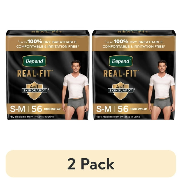 (2 pack) Depend Real Fit Incontinence Underwear for Men, Adult Diapers, S/M, Grey, 56 Count ...