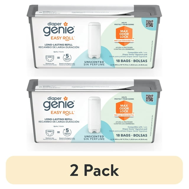(2 pack) Diaper Genie Diaper Pail Easy Roll Refill with 18 Bags, Holds ...