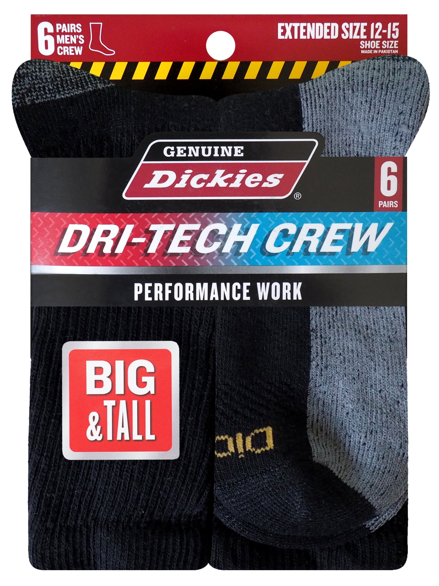 (2 pack) Dickies Men's Dri-Tech Crew Sock, 6-Pack Black Size 12-15 - Walmart.com