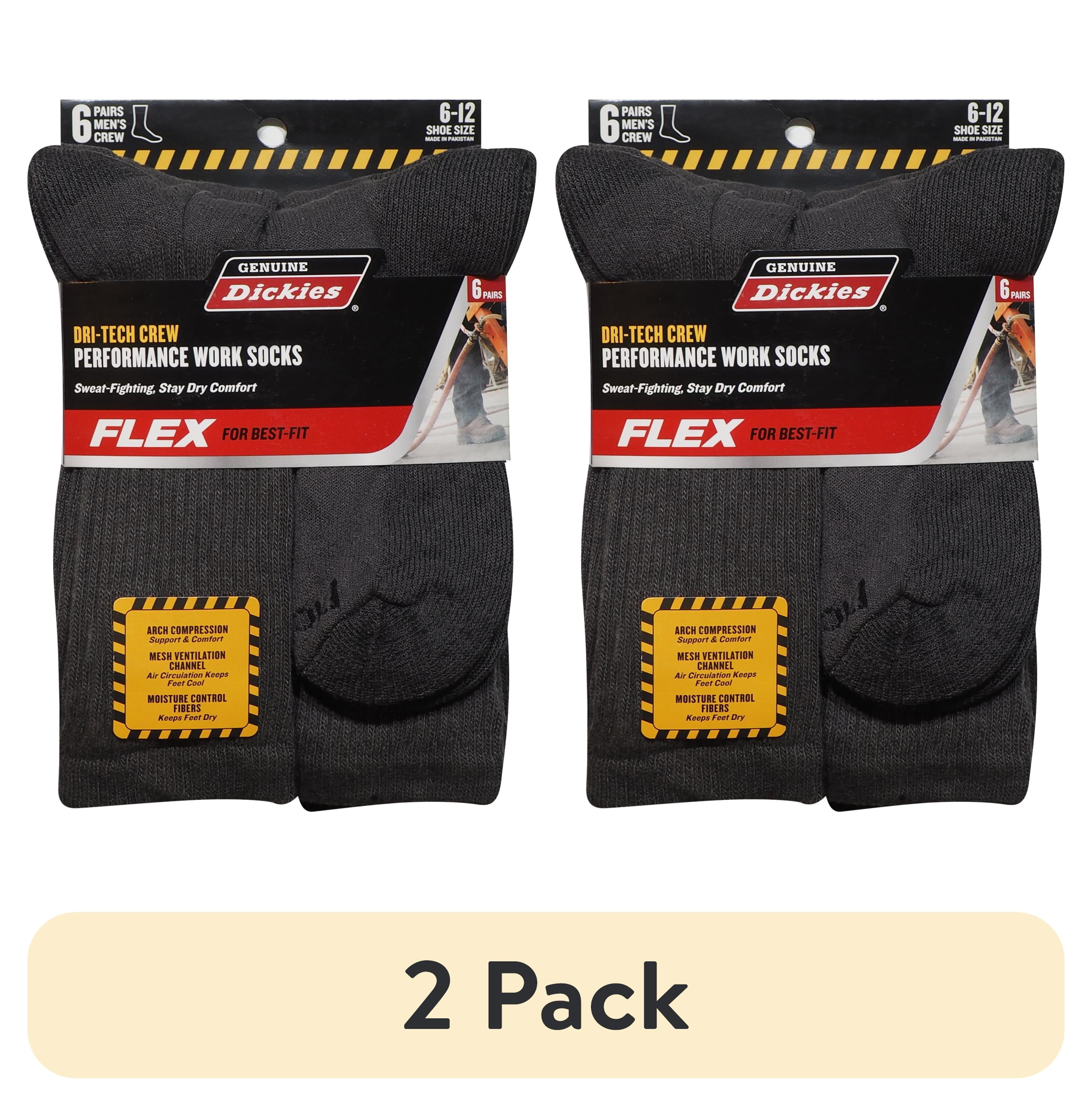 (2 pack) Dickies Men's Dri-Tech Crew Sock, 6 Pack Charcoal Size 6-12 ...