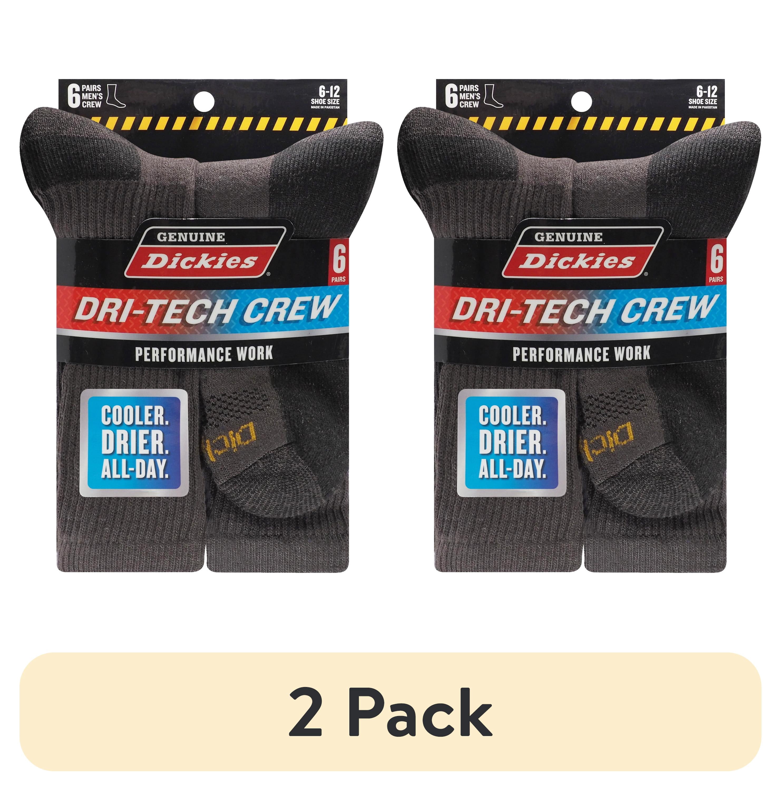 (2 pack) Dickies Men's Dri-Tech Crew Sock, 6 Pack Charcoal Size 6-12 ...