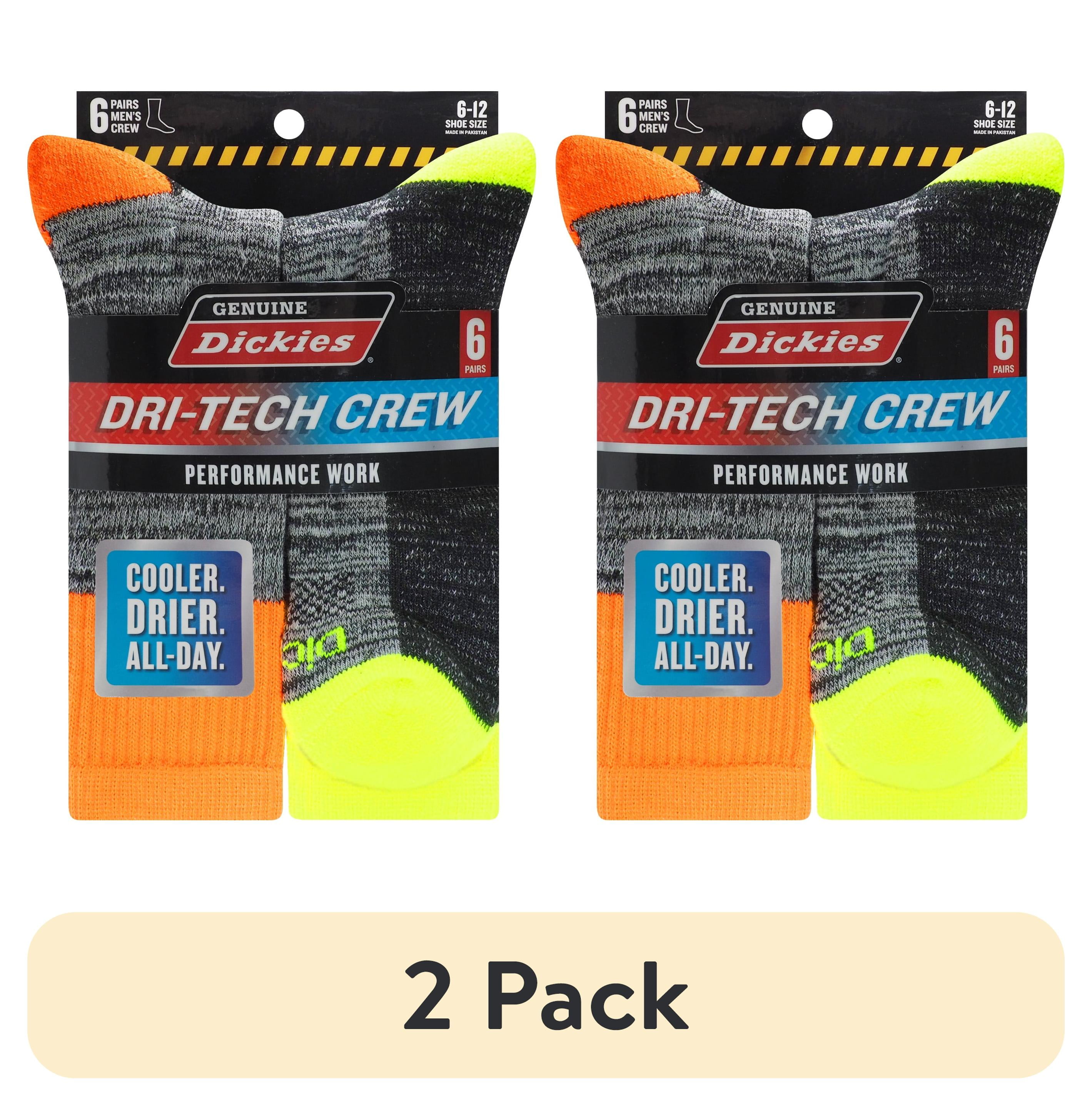(2 pack) Dickies Men's Dri-Tech Crew Sock, 6-Pack, Hi-Viz Size 6-12 ...