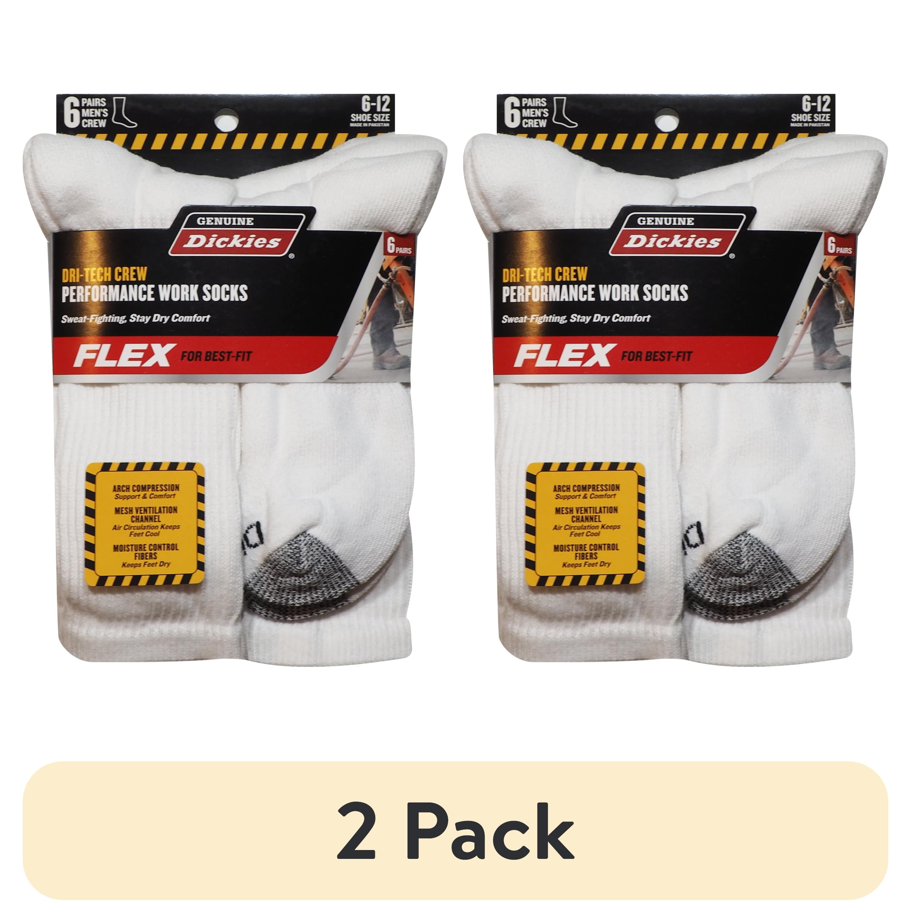 (2 pack) Dickies Men's Dri-Tech Crew Sock, 6 Pack, Solid White Sizes 6 ...