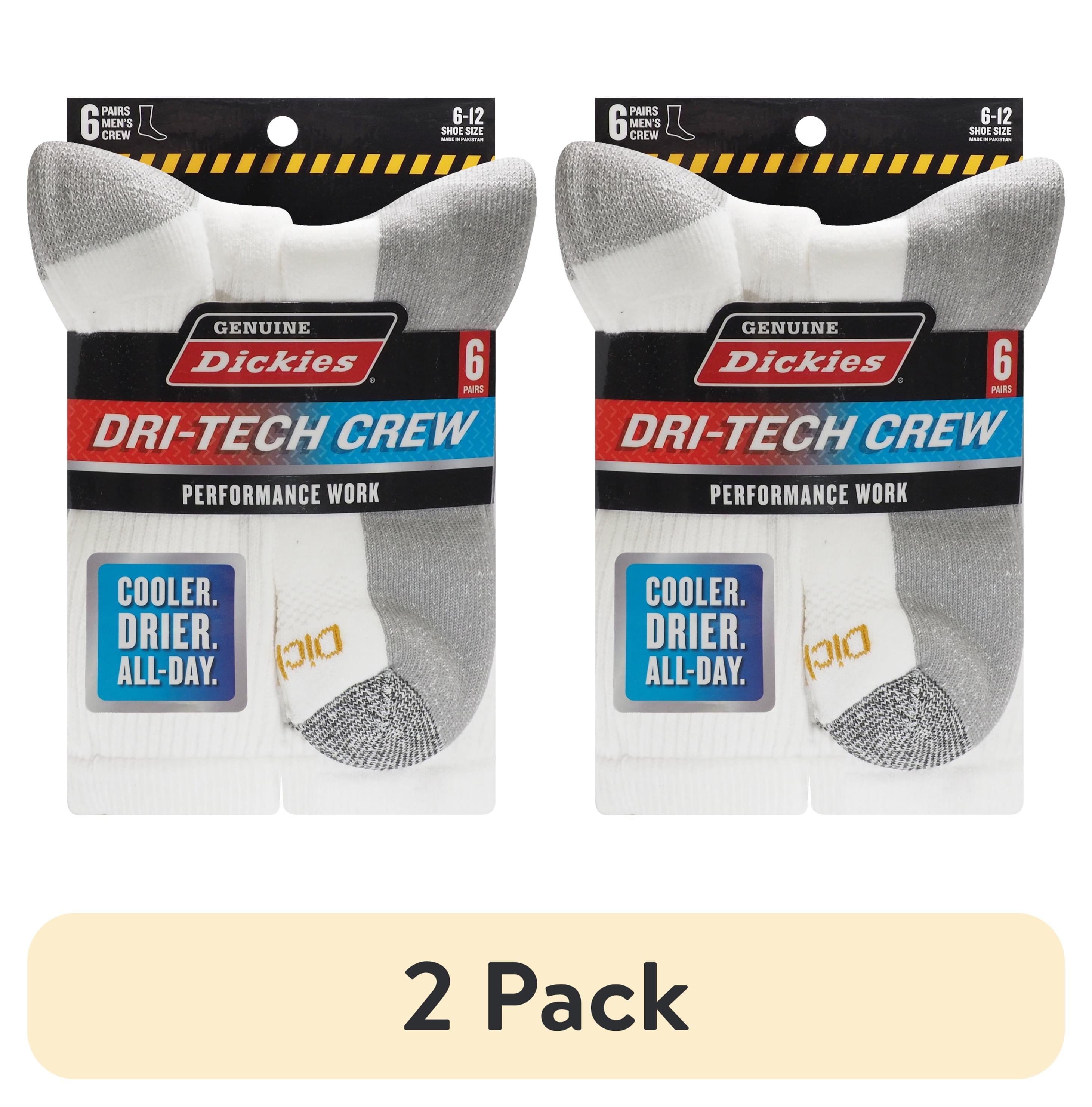 (2 pack) Dickies Men's Dritech Crew Sock, 6 Pack White Greypad Size 6 ...