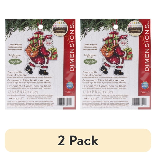 (2 pack) Dimensions Plastic Canvas Ornament Kit 3.25"X4.5"-Santa With ...