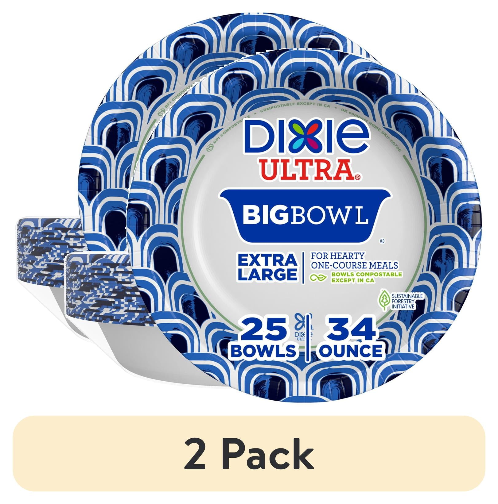 (2 pack) Dixie Ultra Big Bowl Disposable Paper Bowls, 34 oz, Multi ...