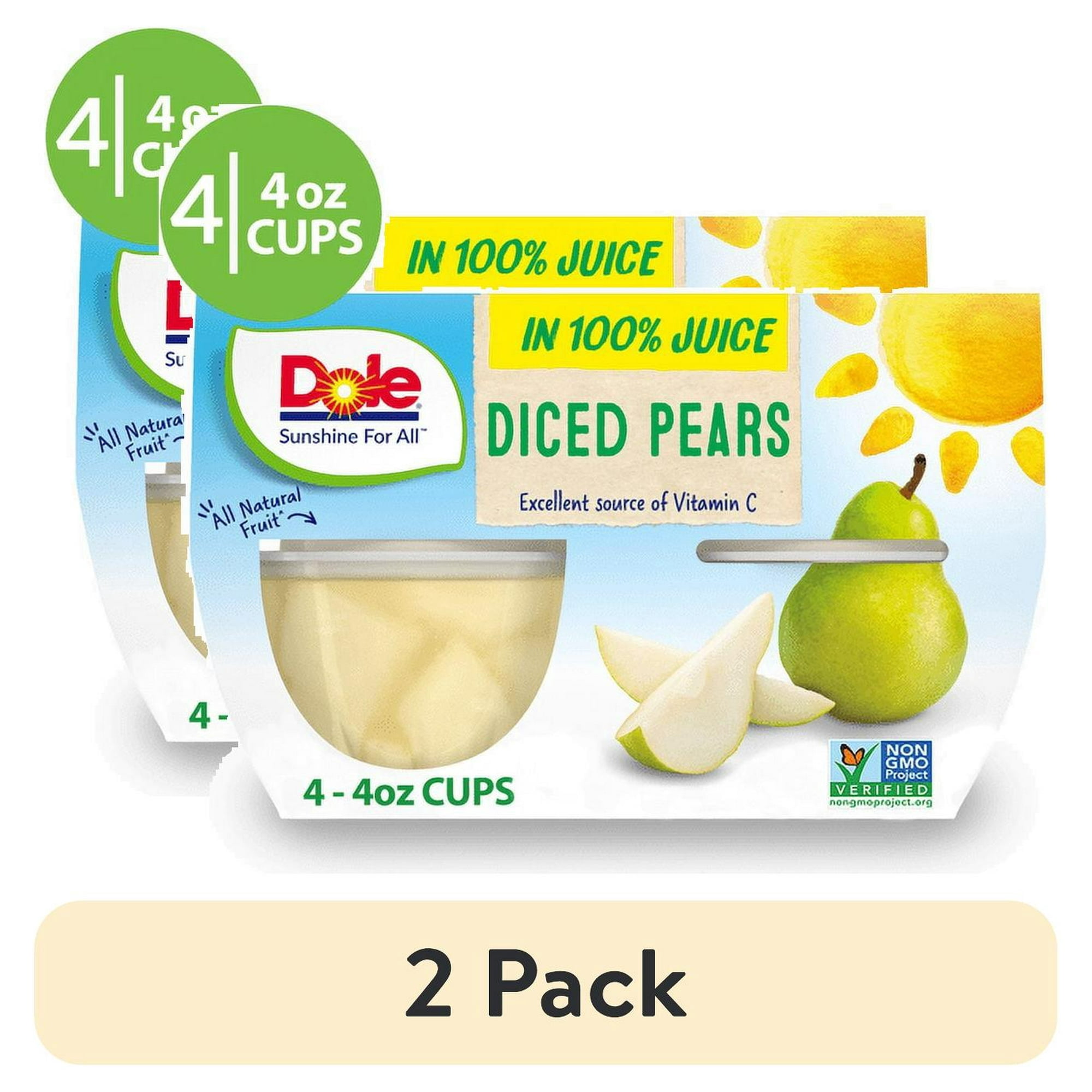 (2 pack)Dole Fruit Bowls Diced Pears in 100% Fruit Juice, 4 oz Cups (4 ...