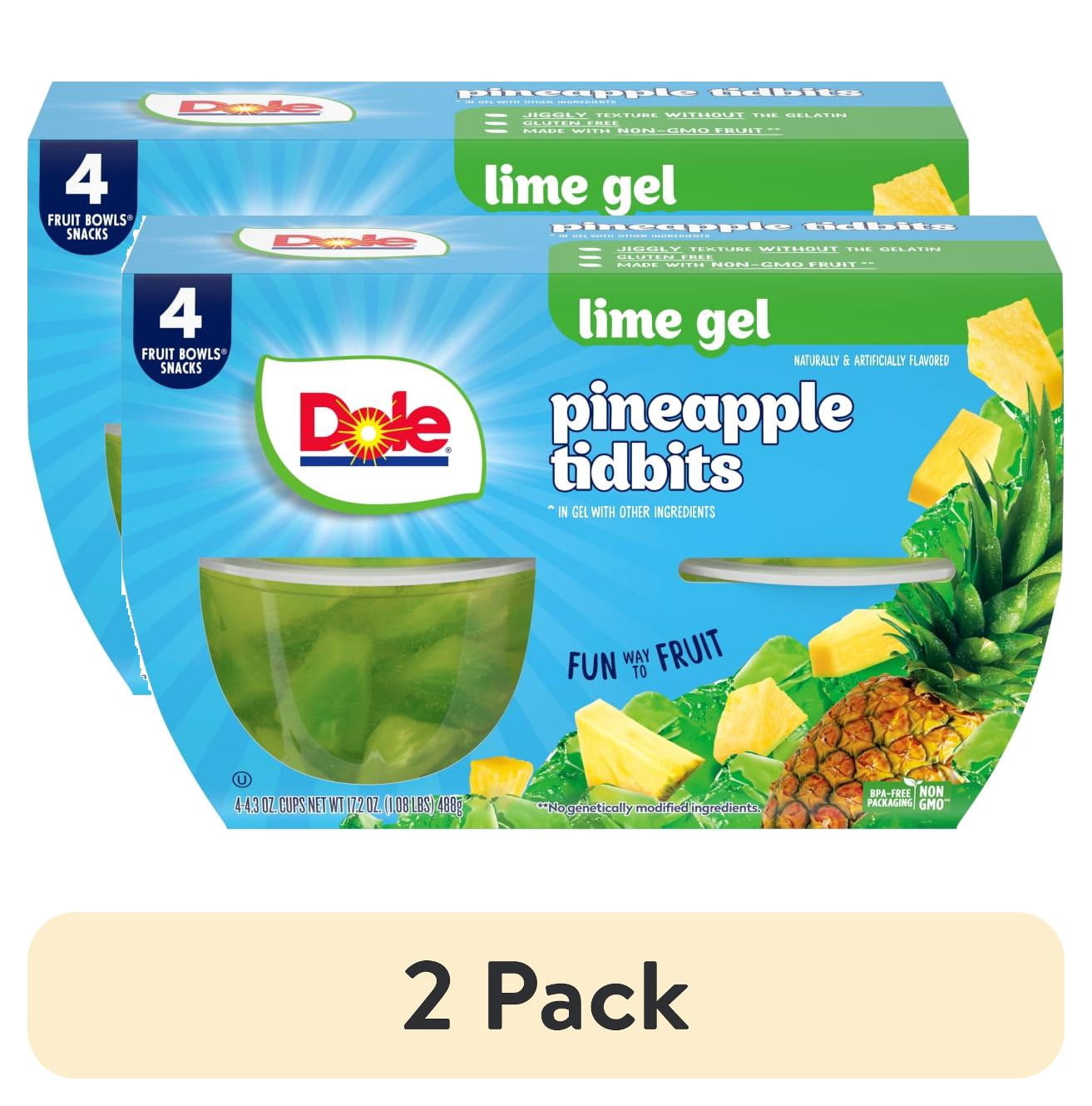 (2 pack) Dole Fruit Bowls Diced Pineapple in Lime Gel, 4.3 oz Cups (4 ...