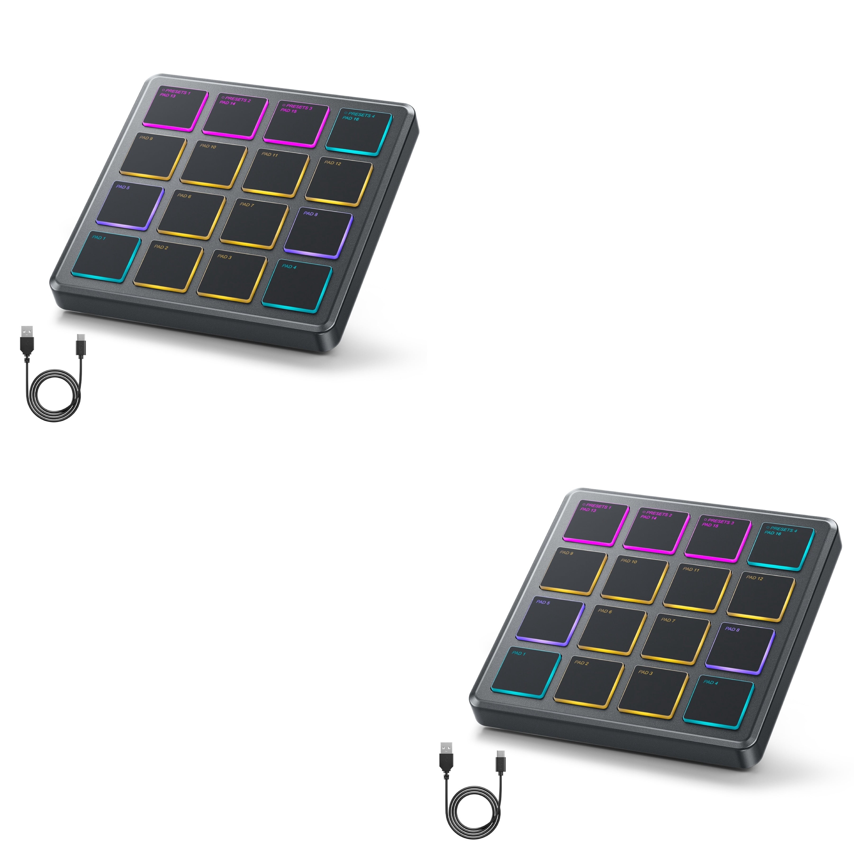 (2 pack) Donner MIDI Controller Pad Beat Maker Machine, Portable Drum Machine with 16 Beat Pad ...