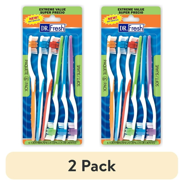 (2 pack) Dr. Fresh Toothbrushes with Tongue Cleaner for Adults, Soft, 6 ...
