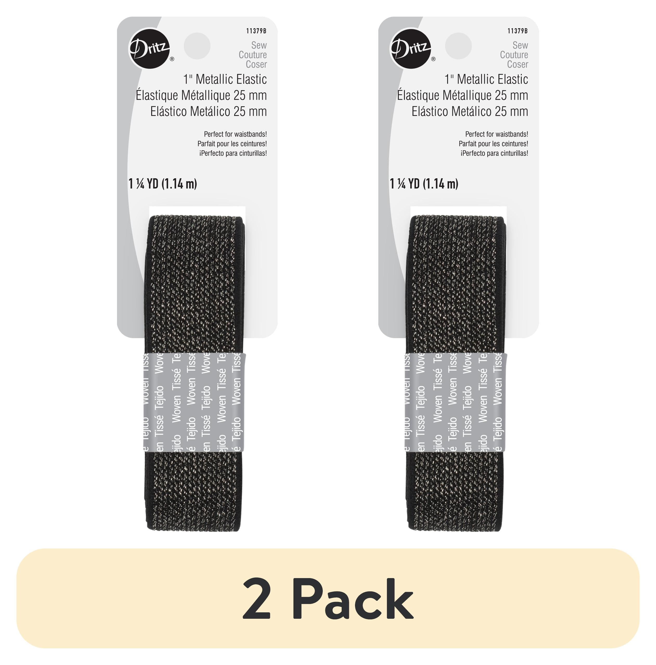 (2 pack) Dritz 1" Sewing & Crafting Metallic Elastic Black 1.25 Yards ...