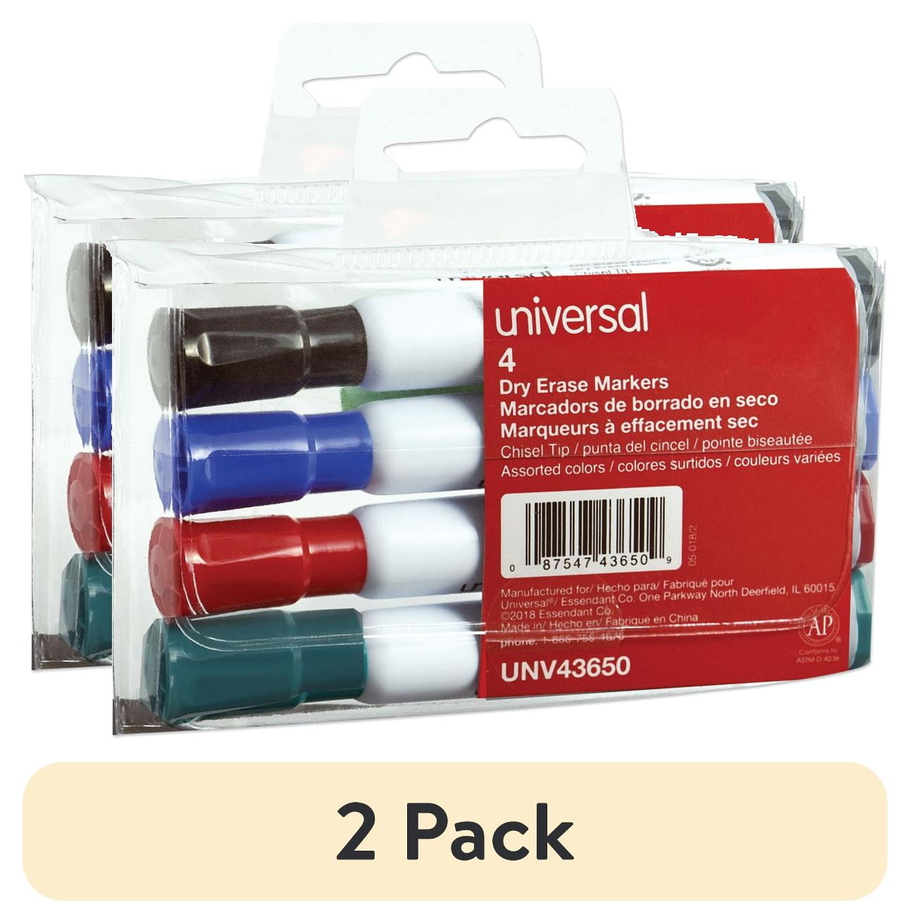 (2 pack) Dry Erase Marker, Broad Chisel Tip, Assorted Colors, 4/Set ...