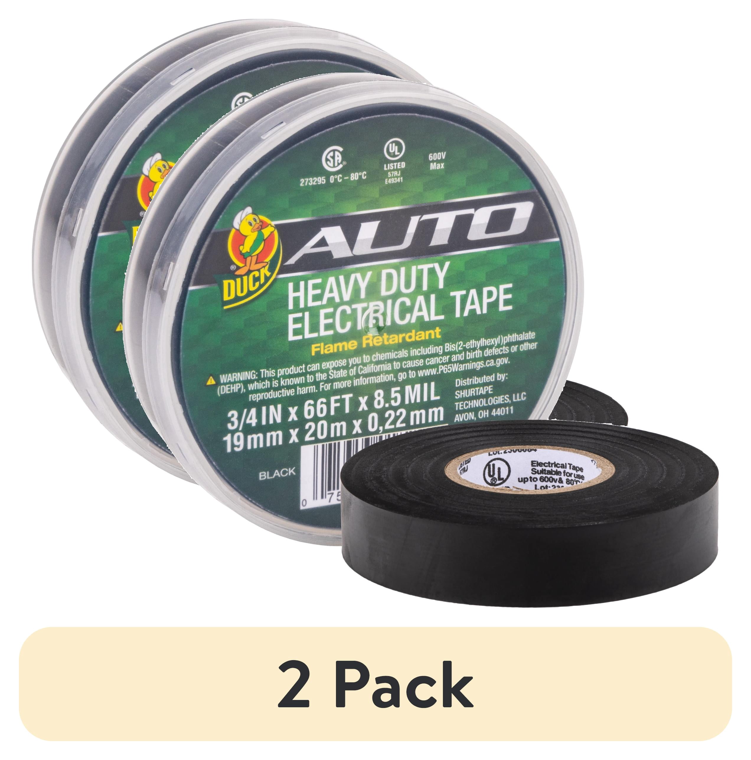 (2 pack) Duck Brand Heavy Duty Black Auto Electrical Tape, .75 in. x 66 ...
