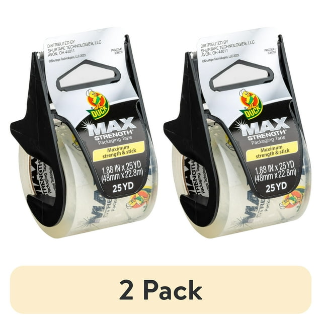 (2 pack) Duck Max Strength Clear Packing Tape with Dispenser, 1.88" x ...