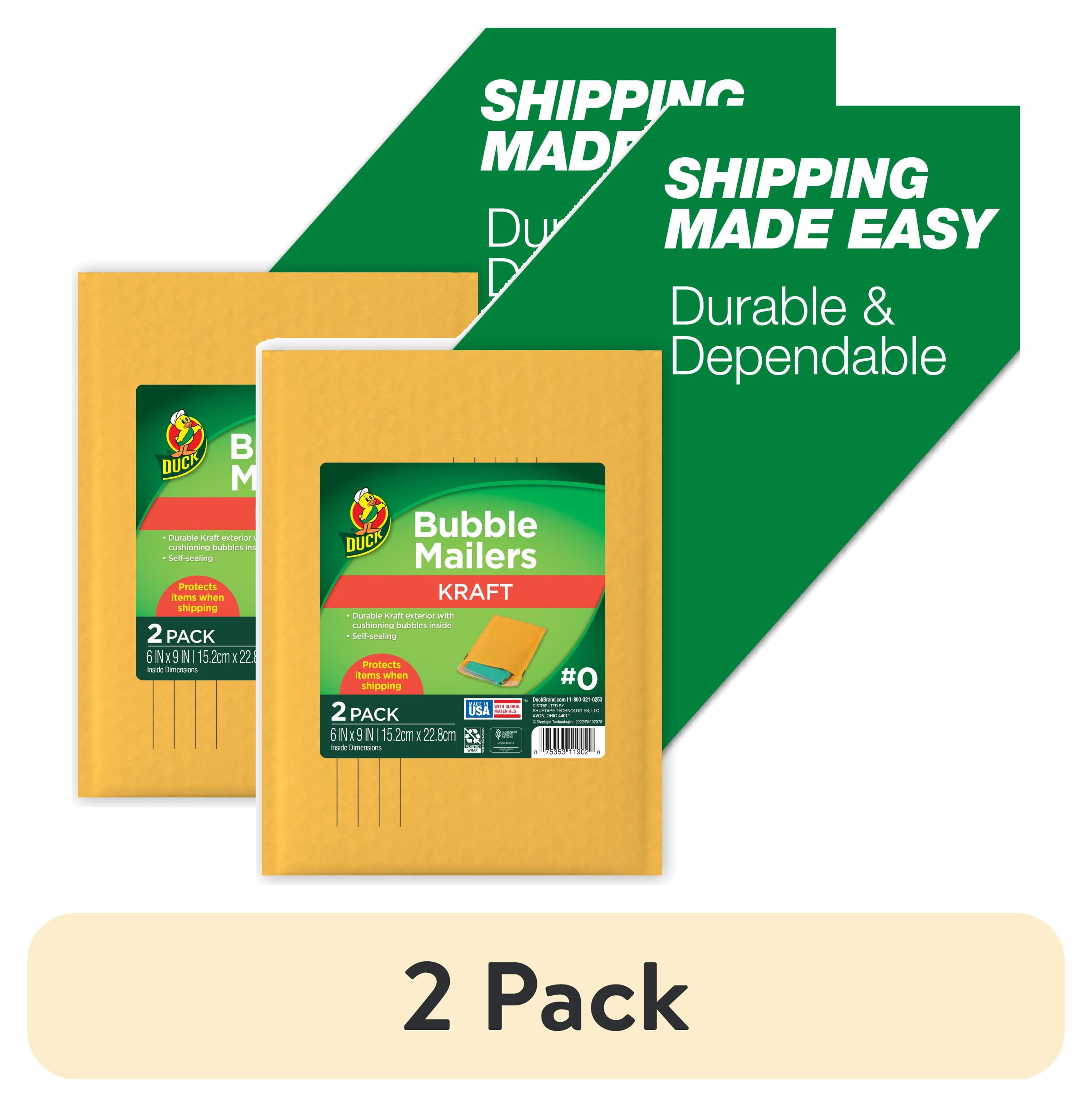 (2 pack) Duck Self-Seal Kraft Bubble Mailer #0, 6" x 9", Solid Print, 2 ...