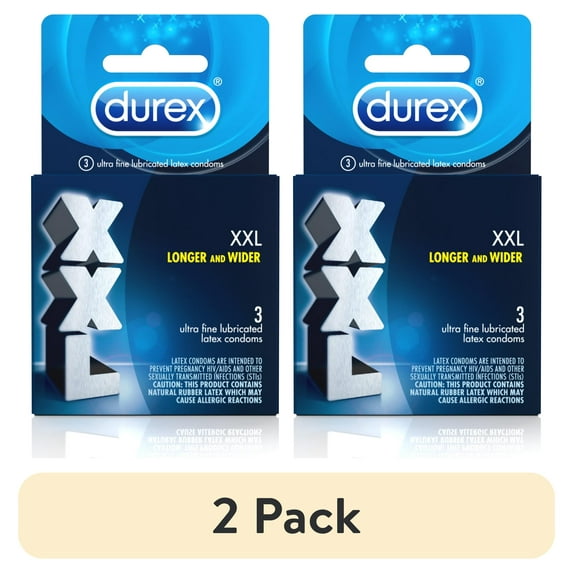 (2 pack) Durex Condom XXL Longer & Wider Natural Latex Condoms, 3 Count ...