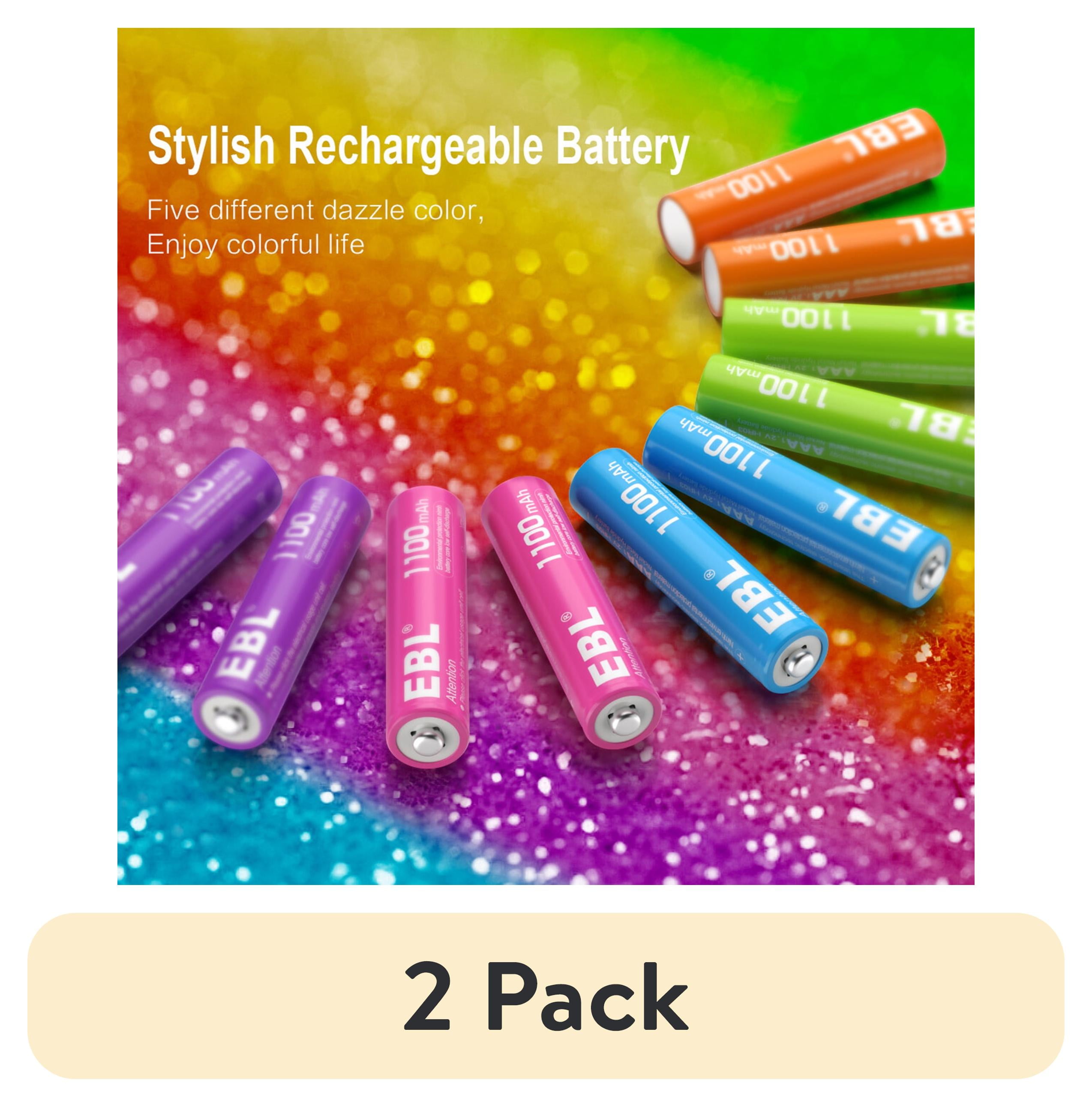 (2 pack) EBL AAA Rechargeable Batteries, 10 Pack 1100mAh 5colors 1.2V ...