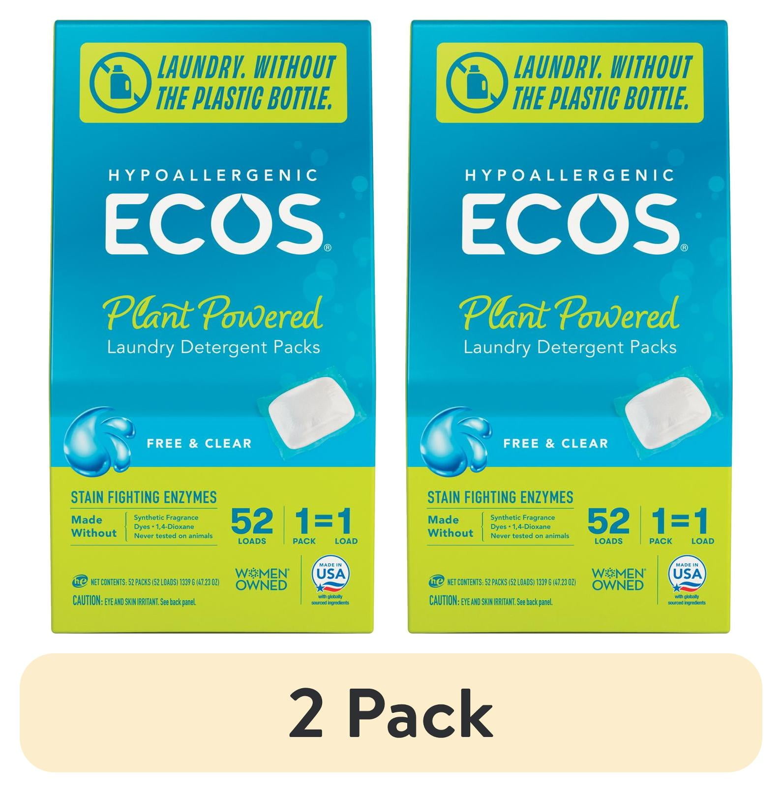 (2 pack) ECOS Laundry Detergent Packs, 52 Loads - 100% Plastic Free ...