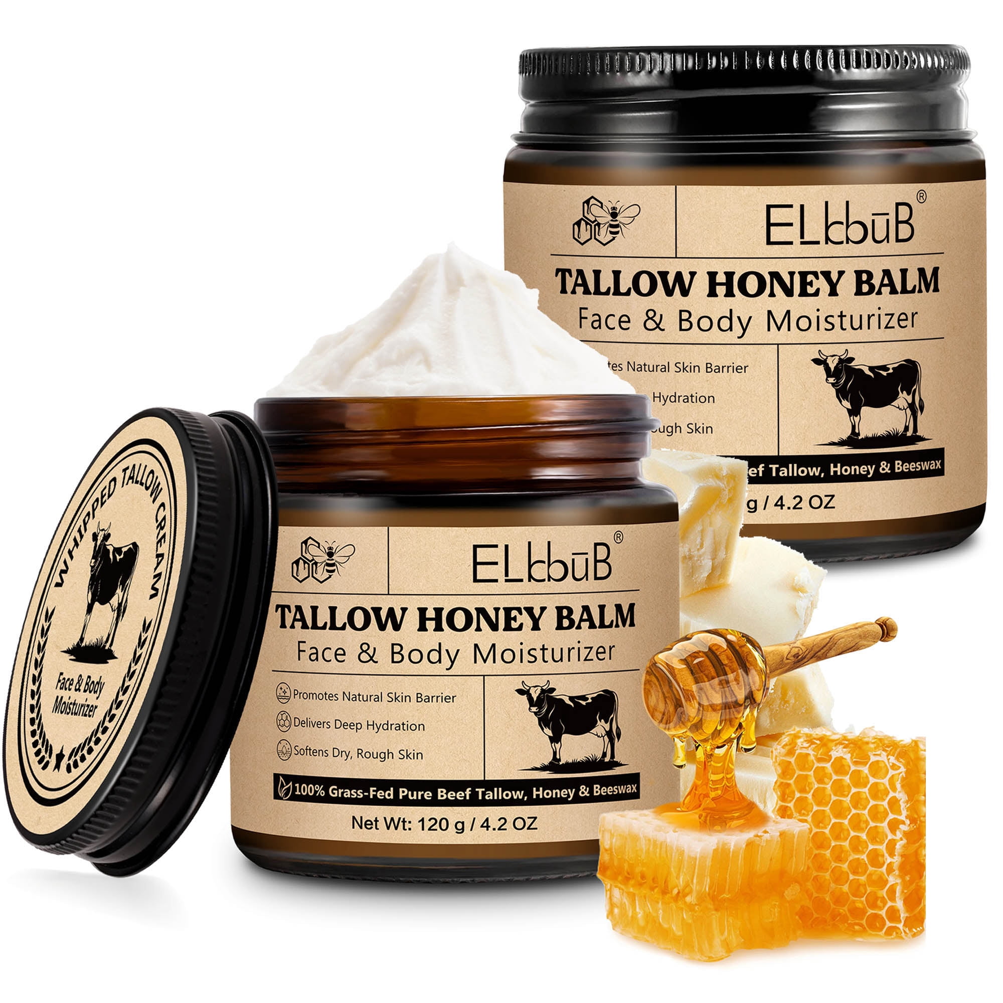 (2 pack) ELBBUB Tallow & Honey Balm Face Moisturizer 120g, Skin Care ...