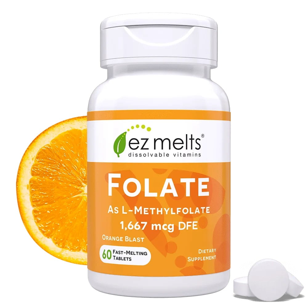 (2 pack) EZ Melts Dissolvable Folate 1,667 mcg, L-Methylfolate, Sugar-Free, 2-Month Supply ...