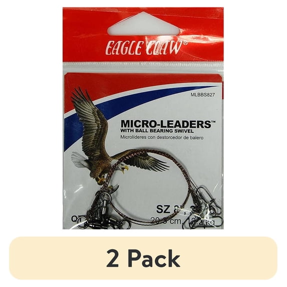 (2 pack) Eagle Claw 8" 27 lb. Micro-Leader with Ball Bearing Swivel, 3 ...
