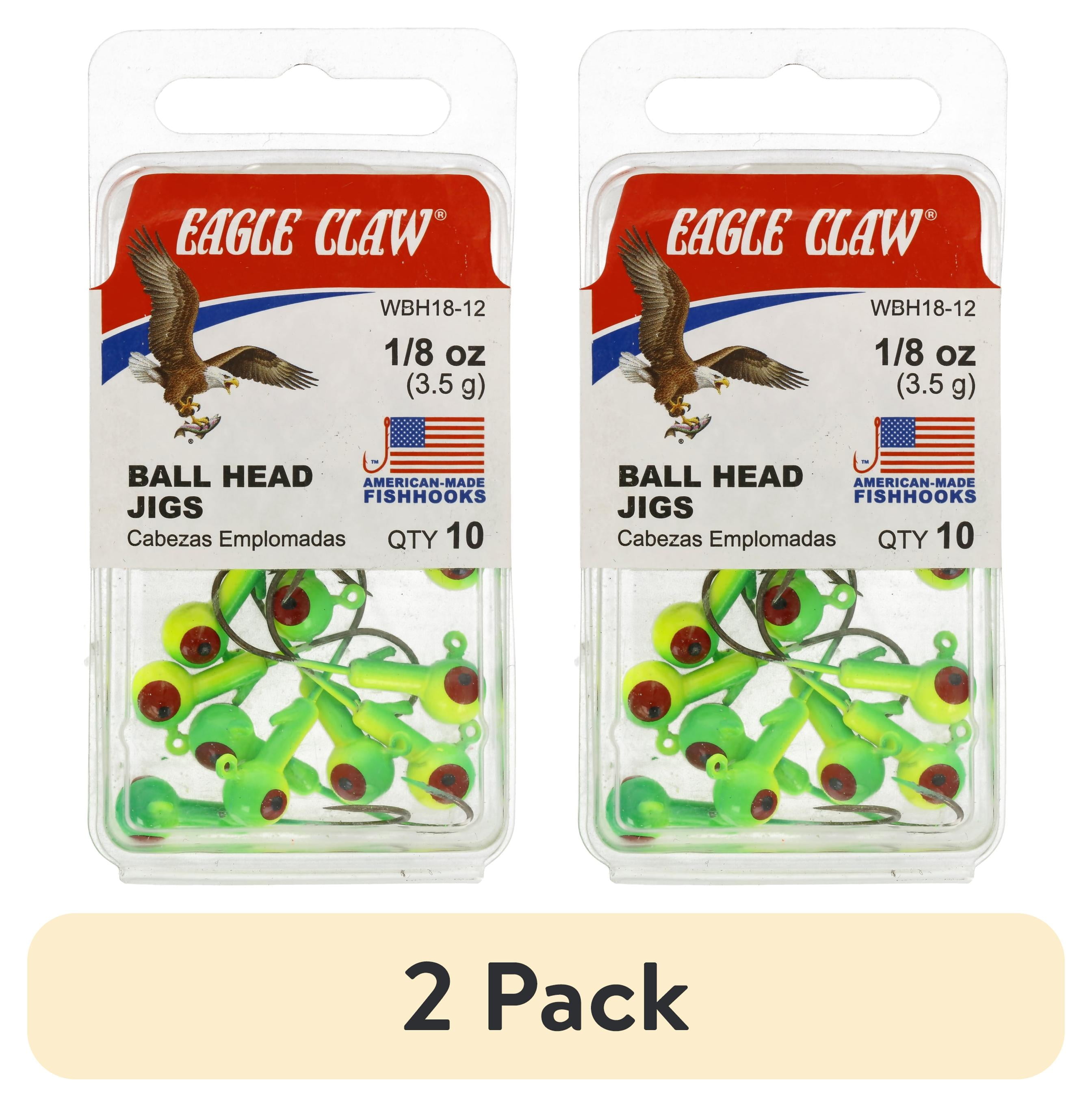(2 pack) Eagle Claw Ball Head Fishing Jig, Lime & Chartreuse with Red ...