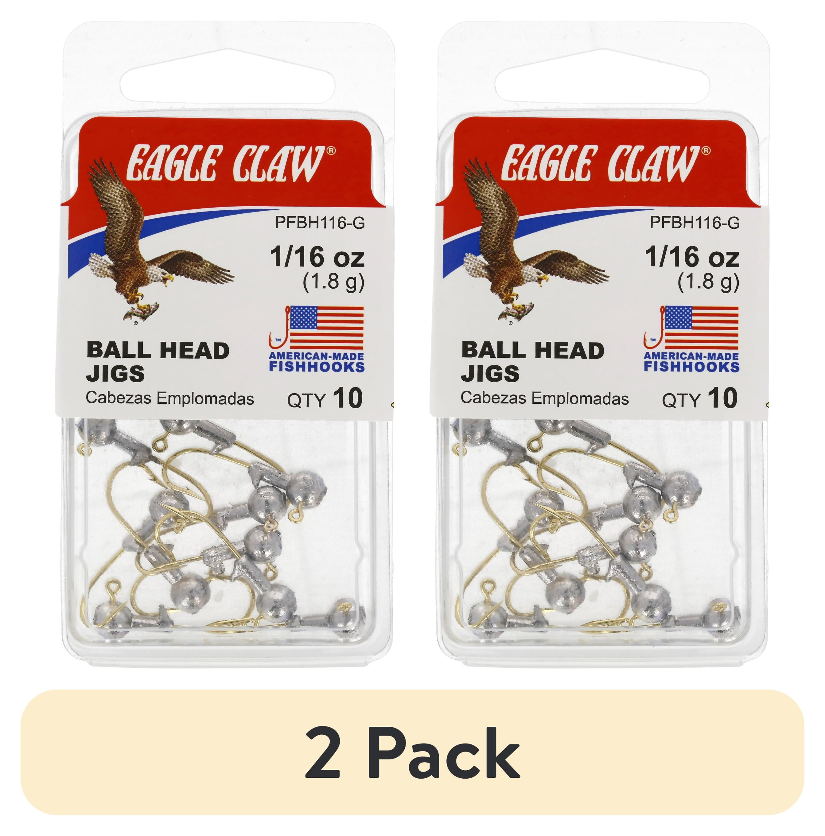 Eagle Claw Ball Head Fishing Jig 1/16 oz Unpainted Gold Hook 10 Pack ...