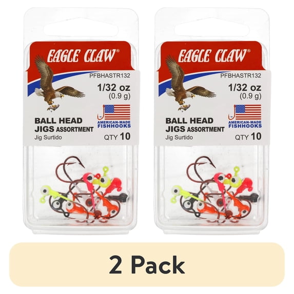 (2 pack) Eagle Claw Ball Head Fishing Jig, Unpainted with Red Hook, 1/ ...