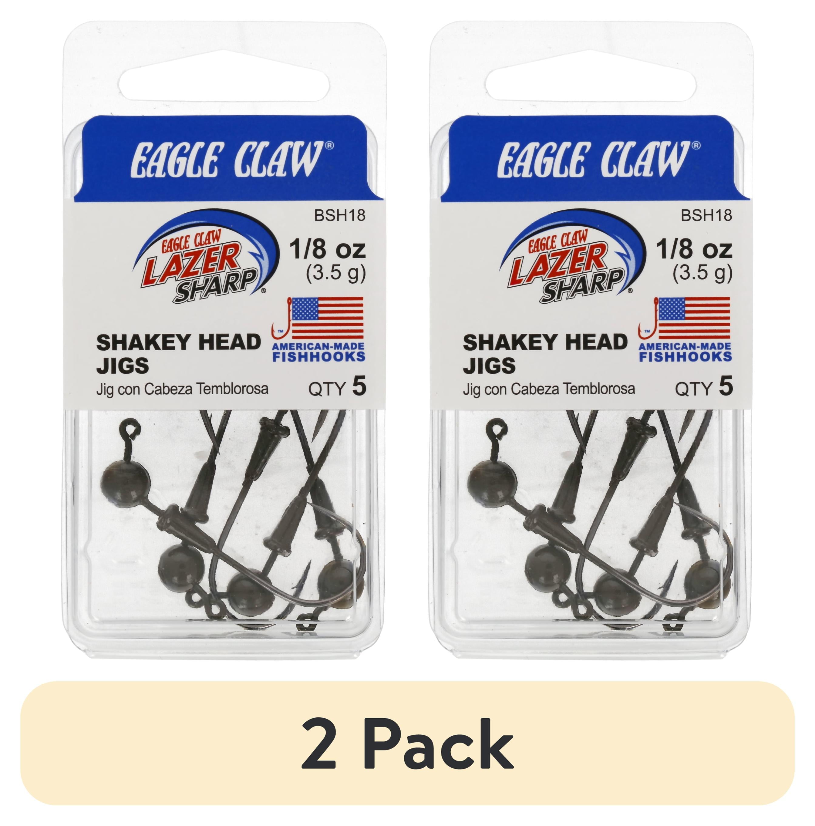 Eagle Claw Shakey Head Fishing Jig Hooks, Green Pumpkin, 1/8 oz, 2 Pack ...