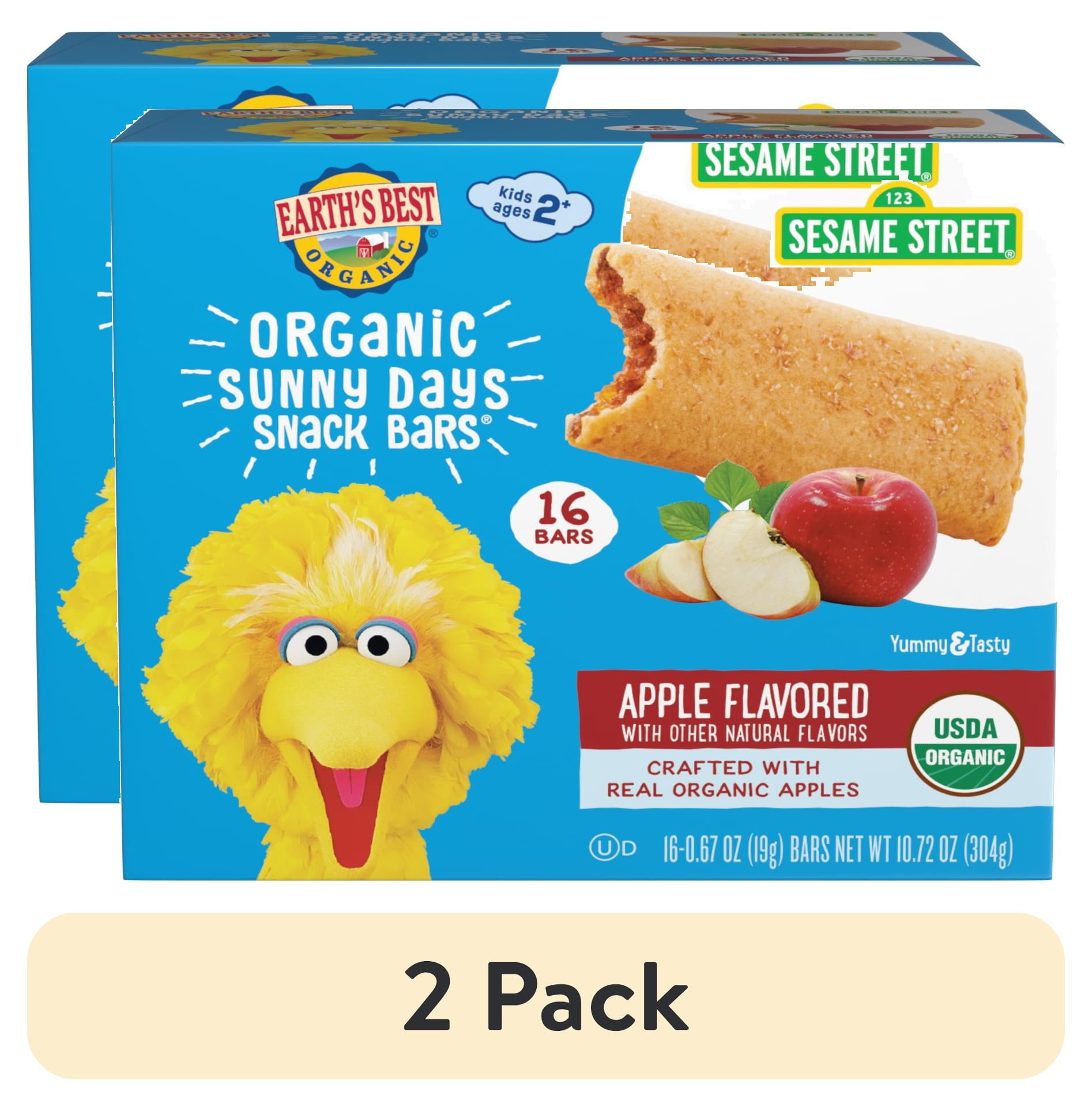 (2 pack) Earth's Best Organic Sesame Street Apple Sunny Days Snack Bars ...