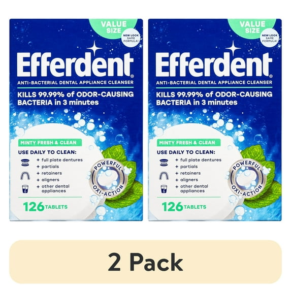 (2 pack) Efferdent Retainer & Denture Cleaner Tablets, Minty Fresh ...