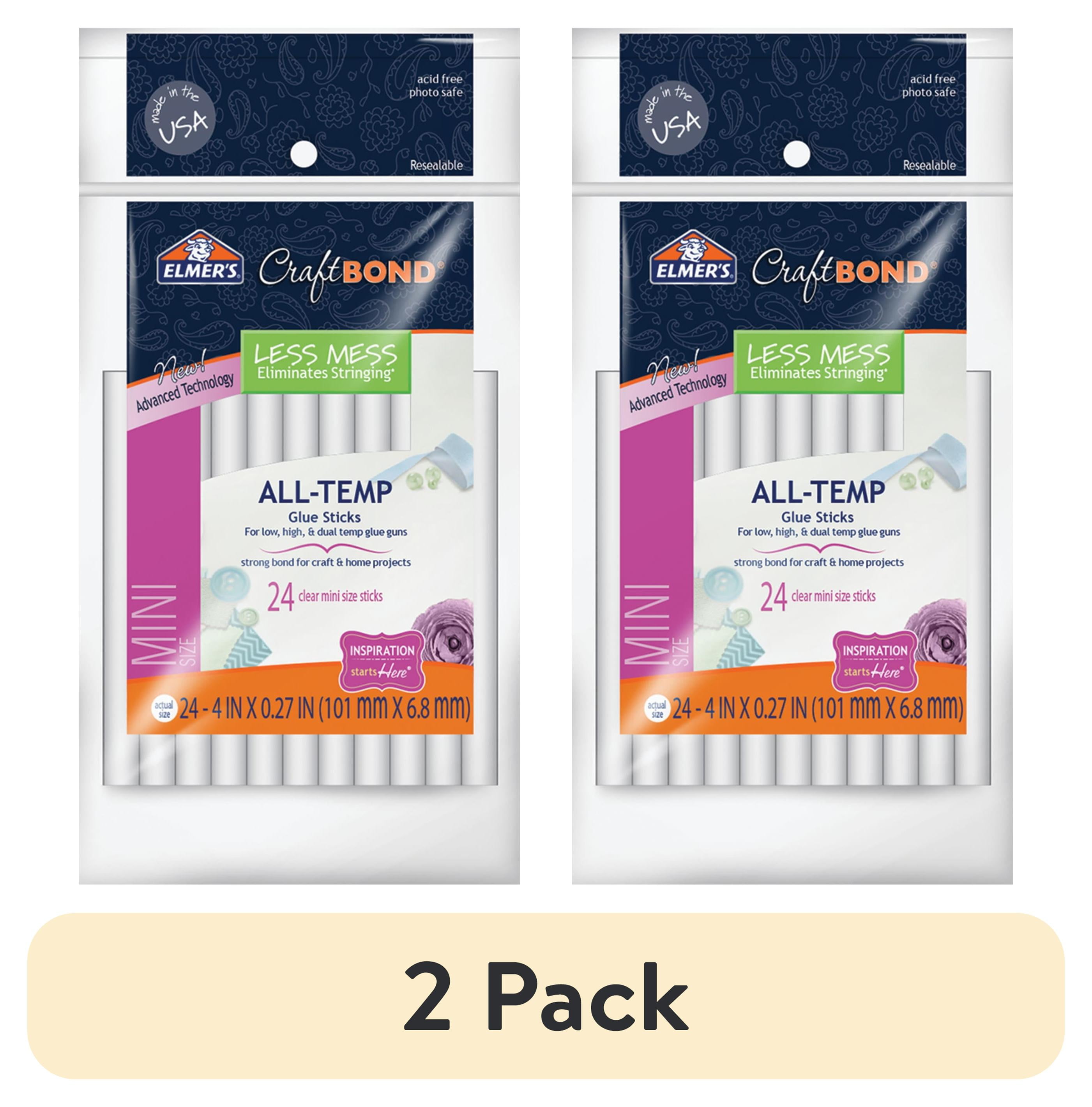 (2 pack) Elmer's Less Mess Hot Glue Sticks, 4 in, Mini, 24/Pkg ...