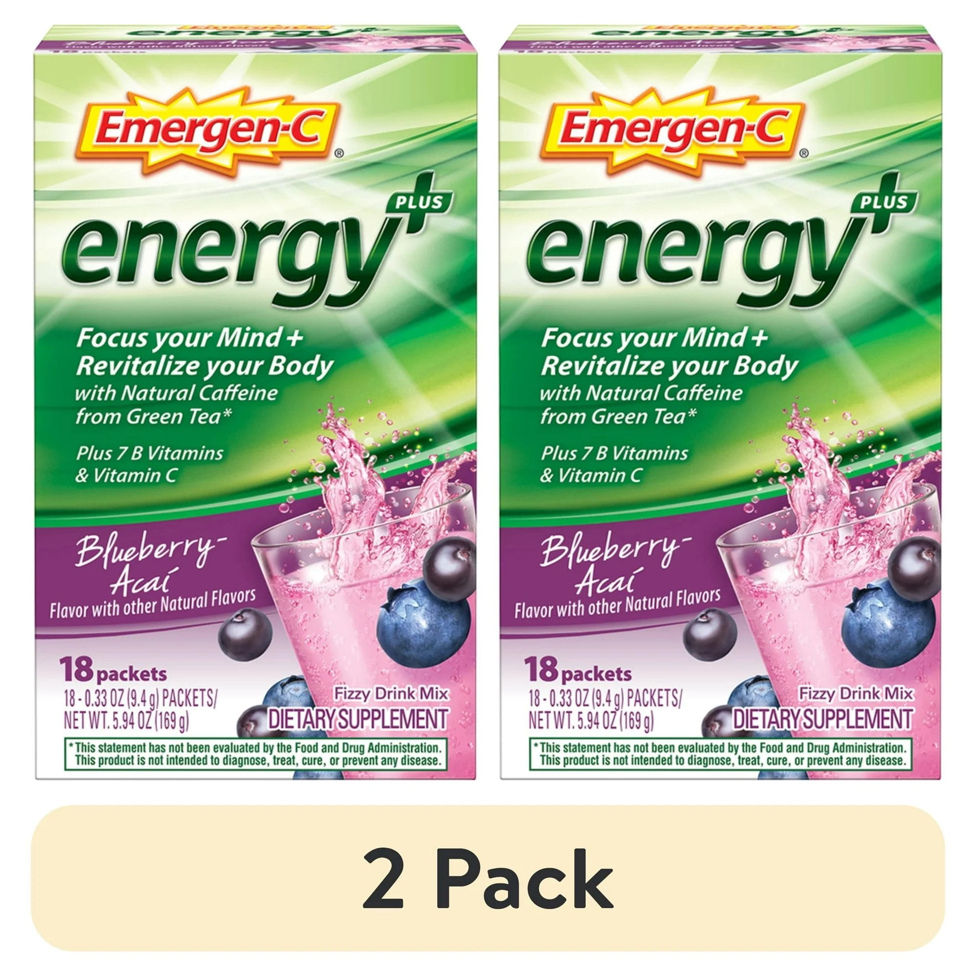 (2 pack) Emergen-C Energy Plus Vitamin C Energy Drink Mix Powder ...