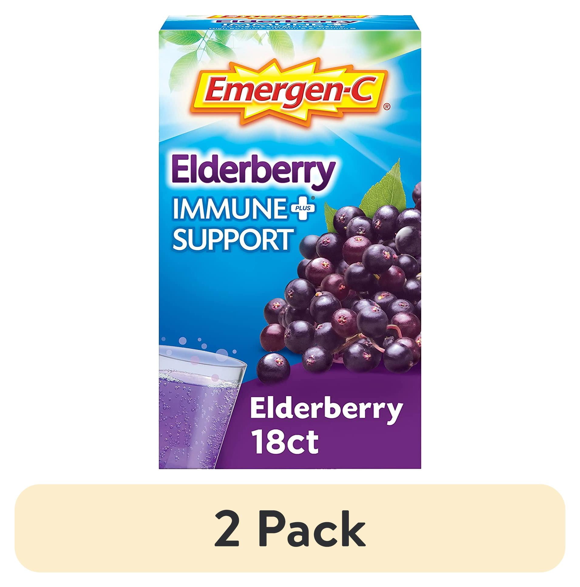 (2 pack) Emergen-C Immune Plus Vitamin C Supplement Powder, Elderberry ...