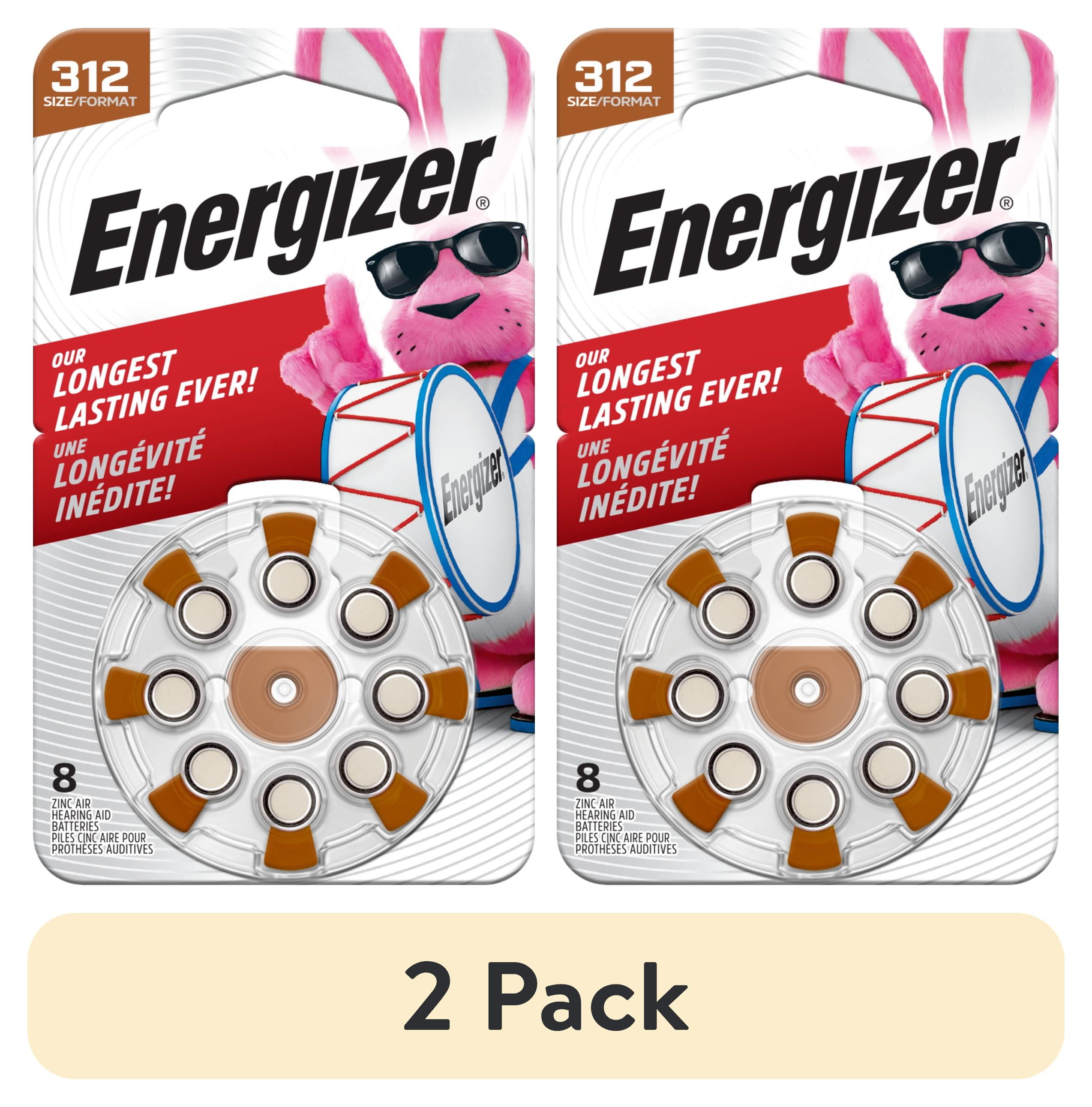 (2 pack) Energizer Hearing Aid Batteries Size 312, Brown Tab, 8 Pack ...