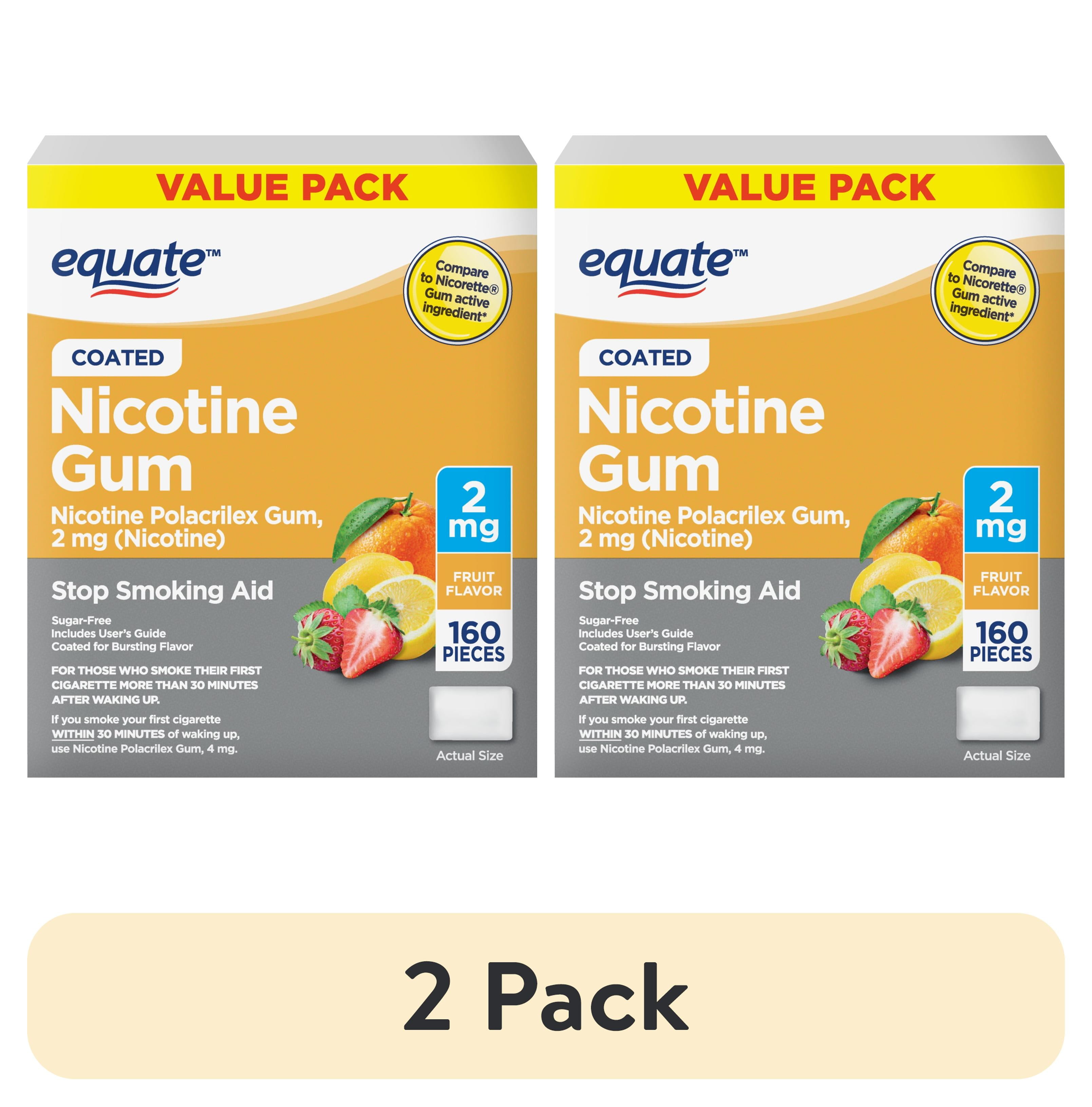 (2 pack) Equate Nicotine Gum 2 mg, Stop Smoking Aid, Fruit Flavor, 160 ...