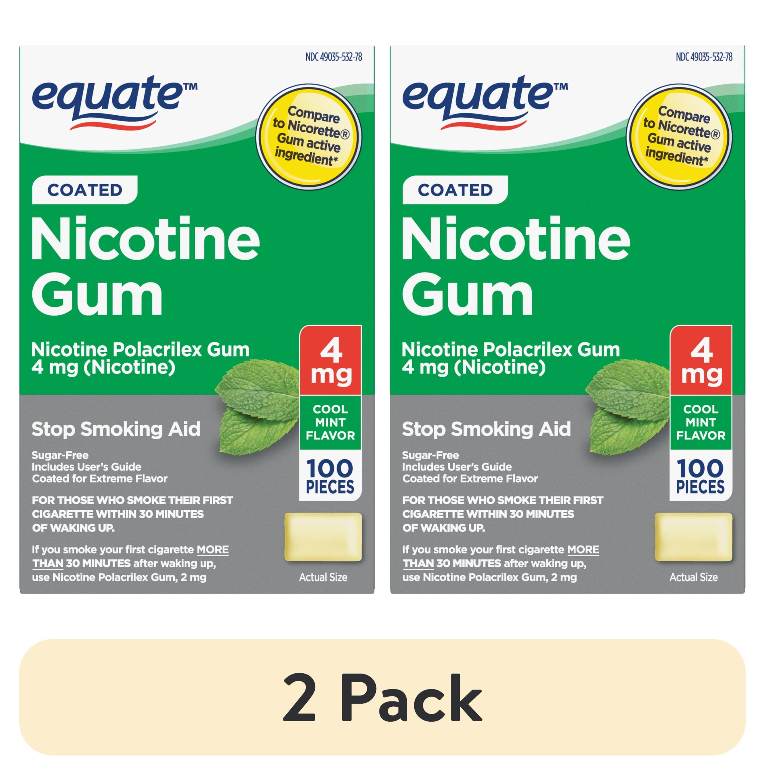 (2 pack) Equate Coated Nicotine Polacrilex Gum 4 mg, Mint Flavor, 100 ...