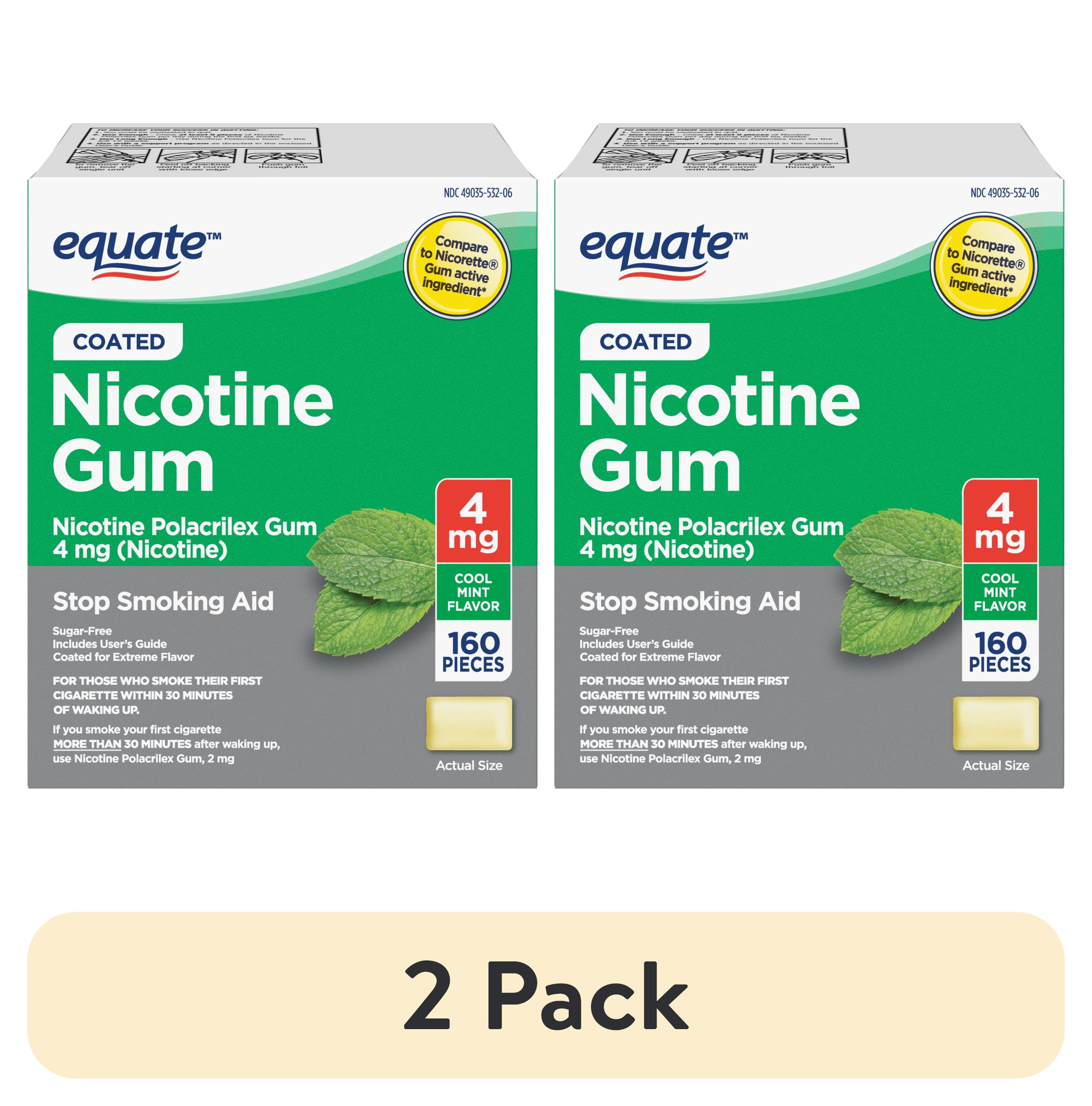 (2 pack) Equate Coated Nicotine Polacrilex Gum 4 mg, Mint Flavor, 160 ...