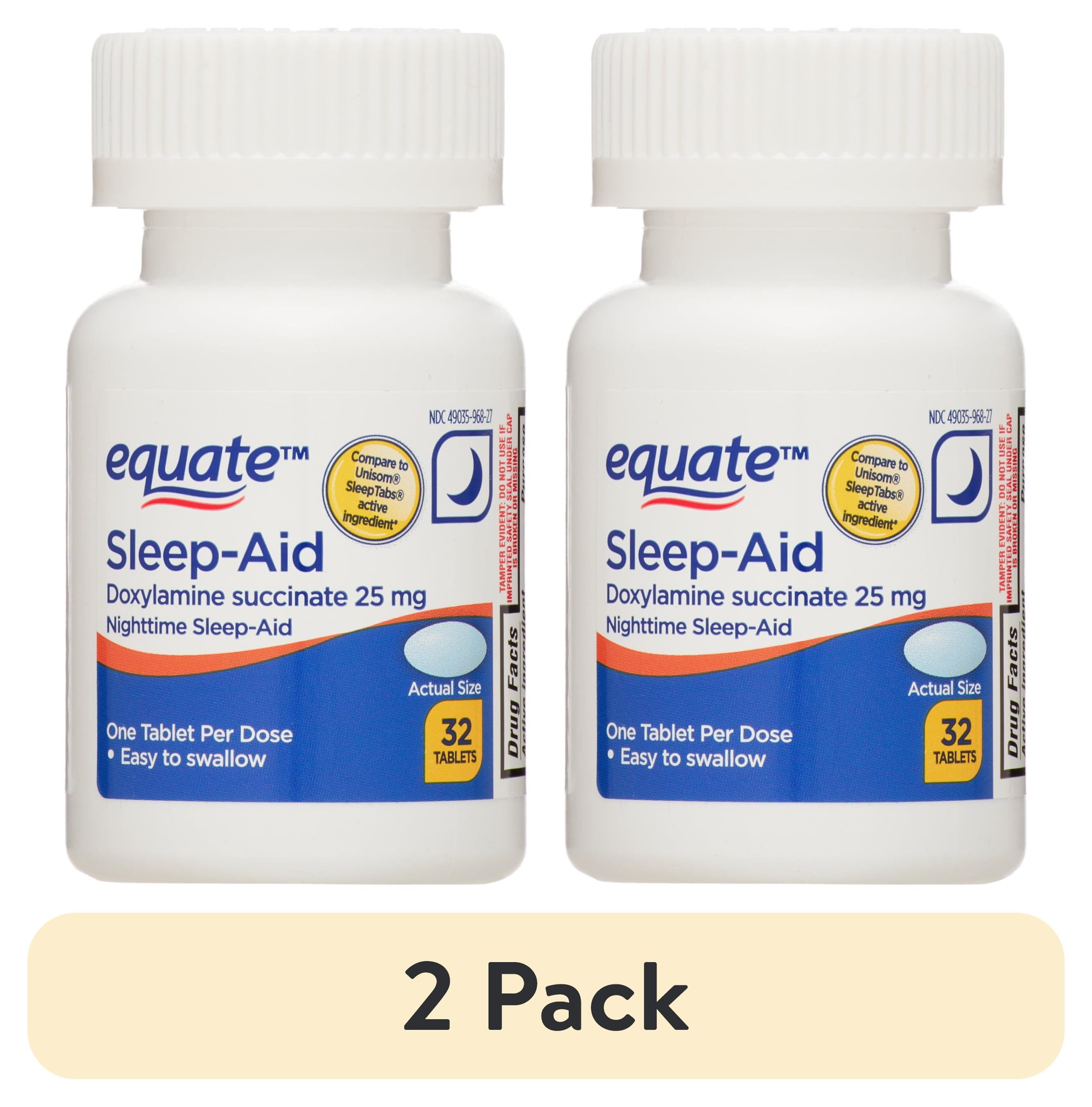 (2 pack) Equate Nighttime Sleep-Aid Doxylamine Succinate 25mg Tablets ...