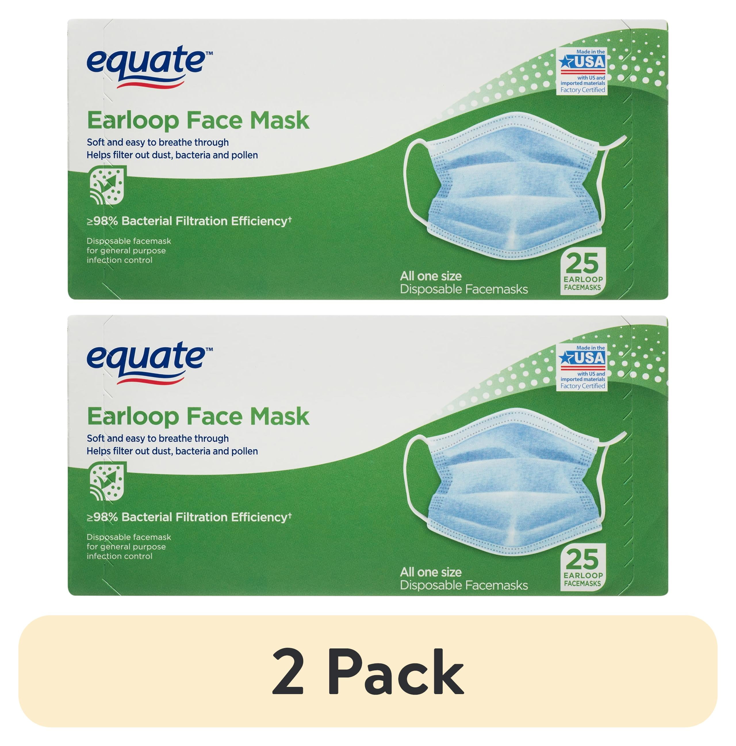 (2 pack) Equate Ear Loop Face Masks, 25 Count - Walmart.com