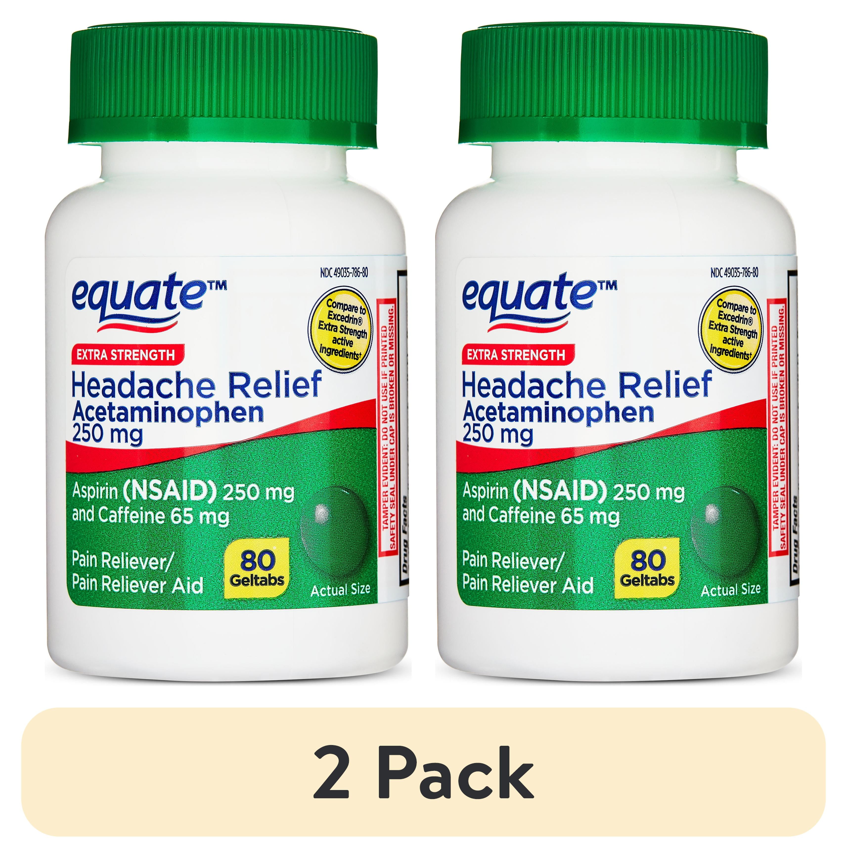 (2 pack) Equate Extra Strength Headache Relief Acetaminophen, Aspirin ...