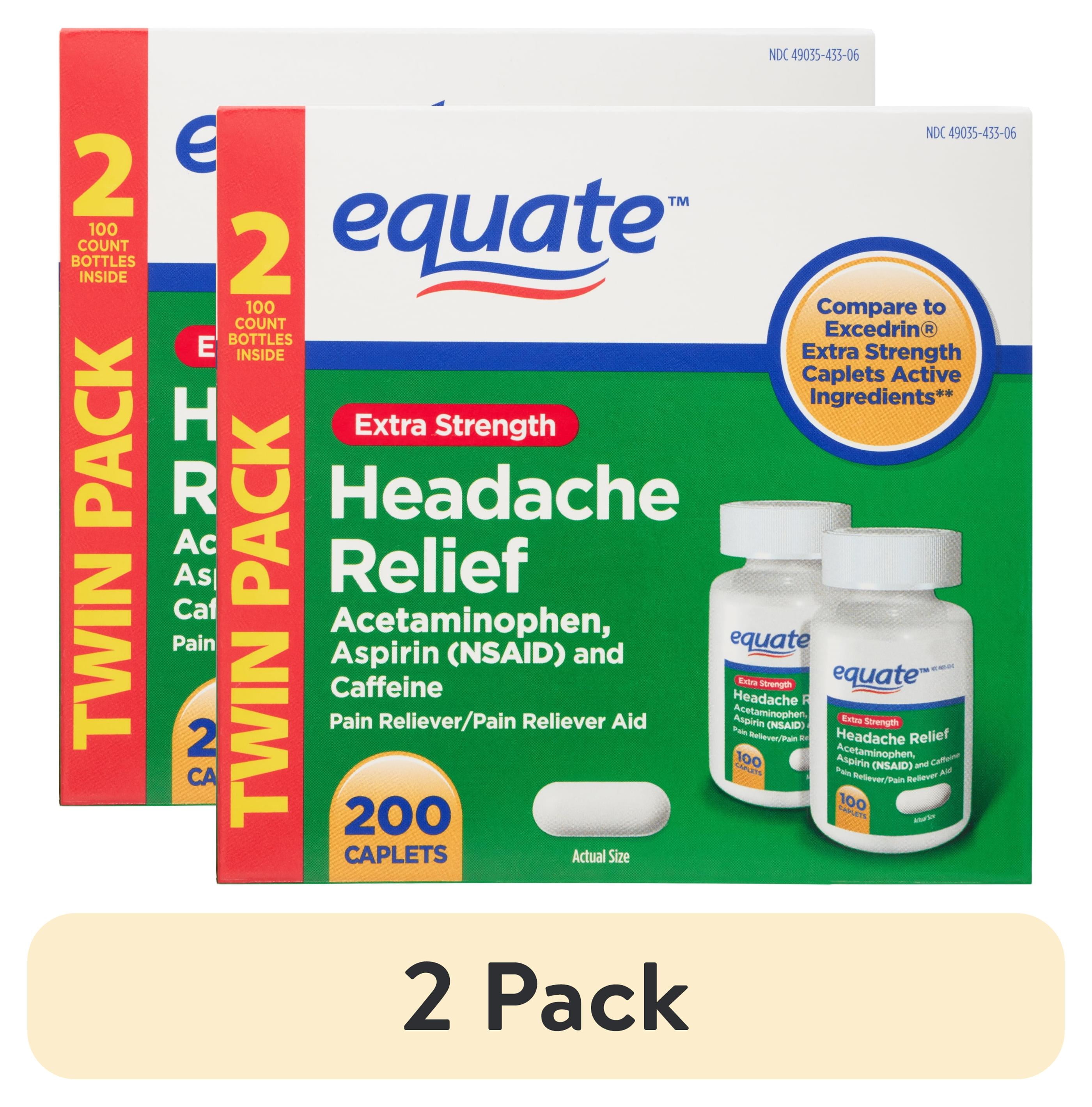 (2 pack) Equate Extra Strength Headache Relief Pain Reliever Caplets ...